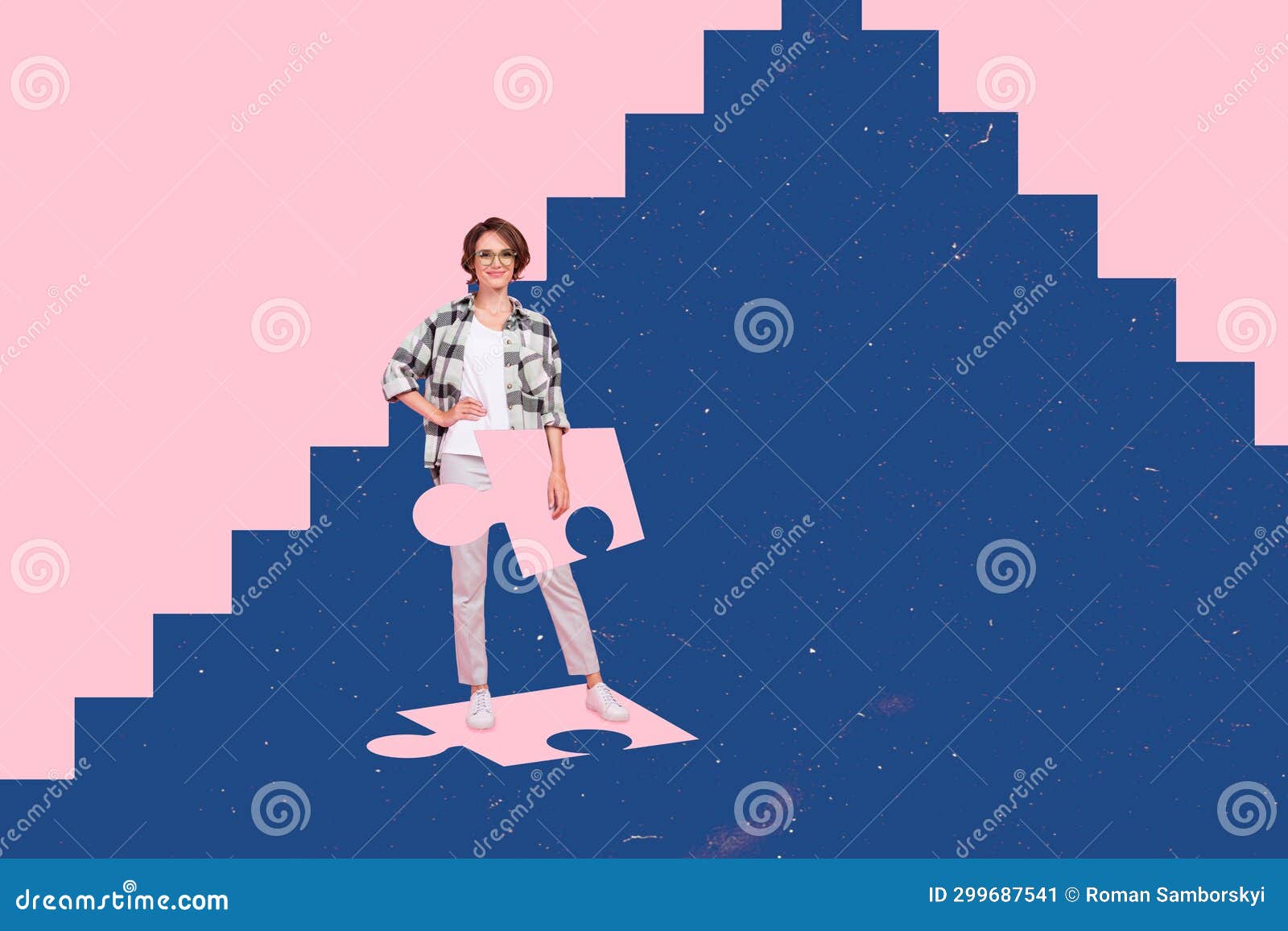 Composite Collage Image of Young Female Hold Puzzle Piece Pyramid ...