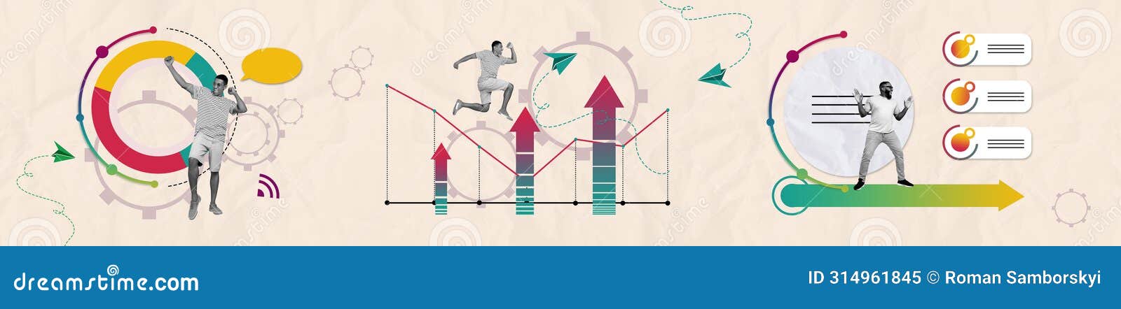 Composite Collage Panorama Image of Graph Statistics Growth Benefit ...
