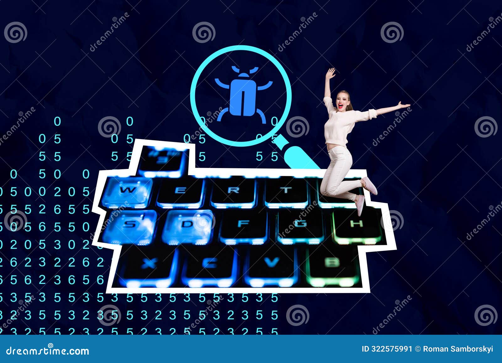 Composite Collage Picture Image of Funny Female Computer Find Bug ...