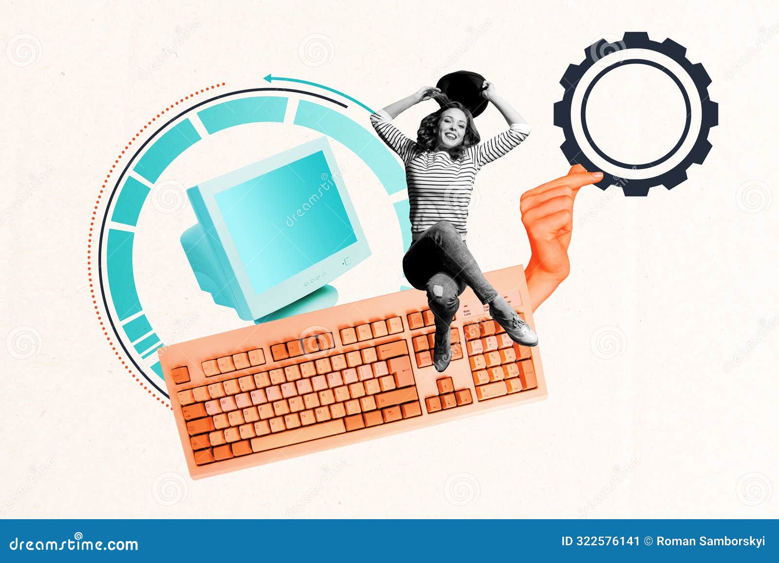 Composite Collage Picture Image of Funny Female Setting Working Process ...