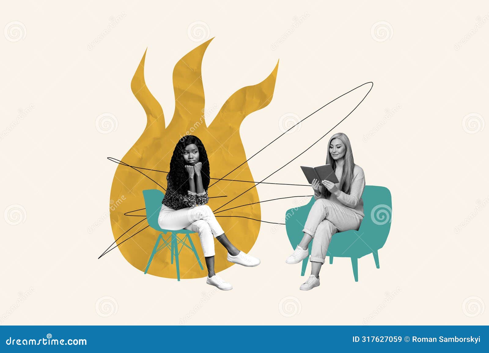 Composite Collage Picture Image of Sad Female Anger Issues Fire Flame ...