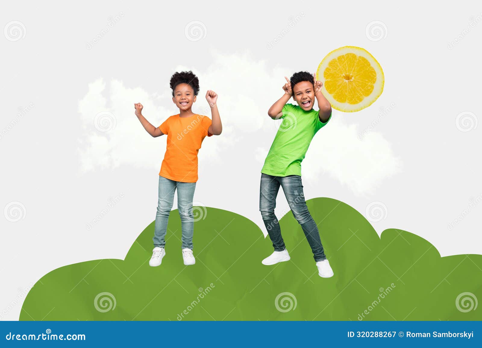 Composite Collage Picture Image of Two Kids Dancing Have Fun Isolated ...