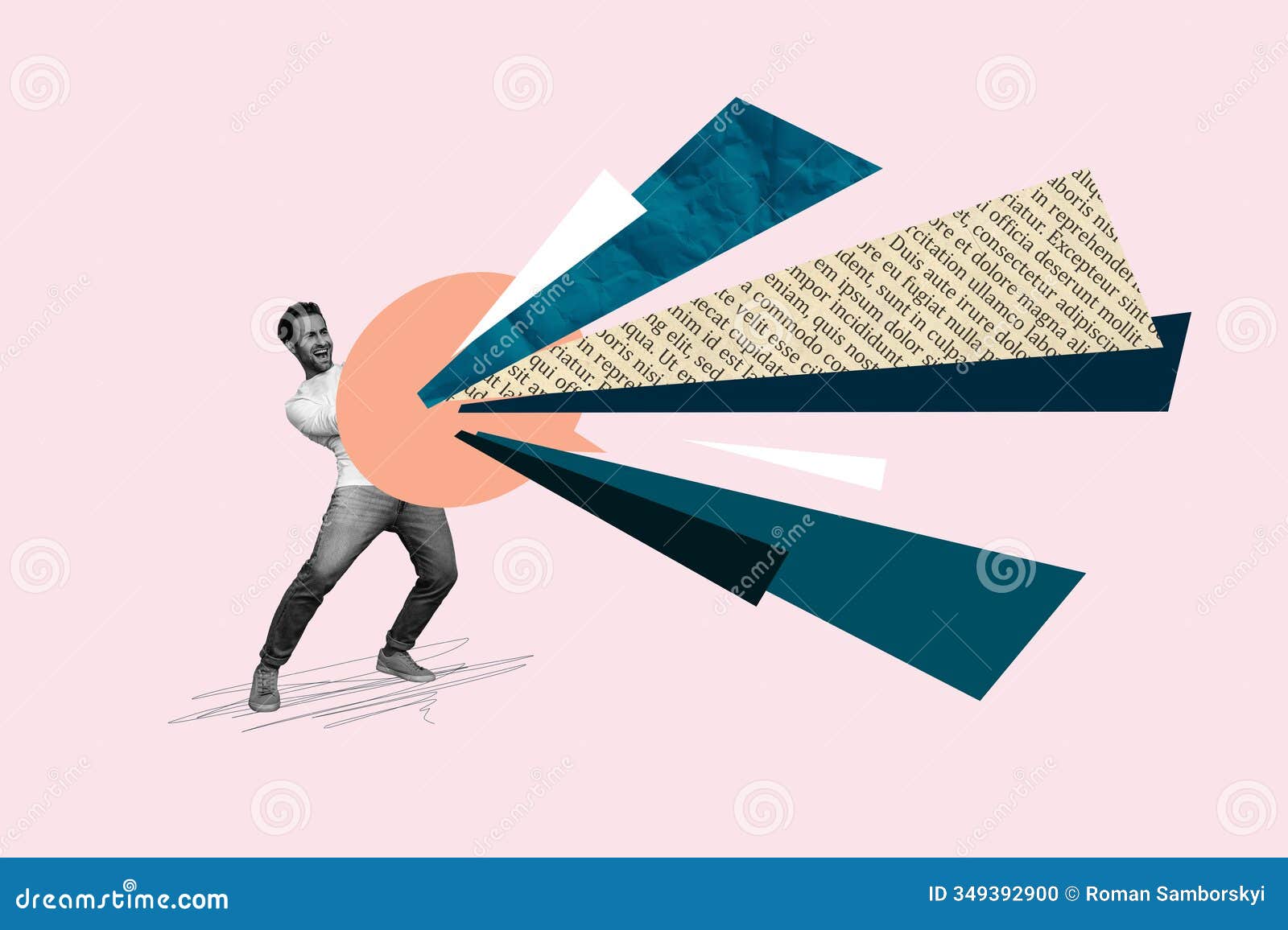 Composite Creative Art Collage of Happy Man Hold Bubble Communication ...