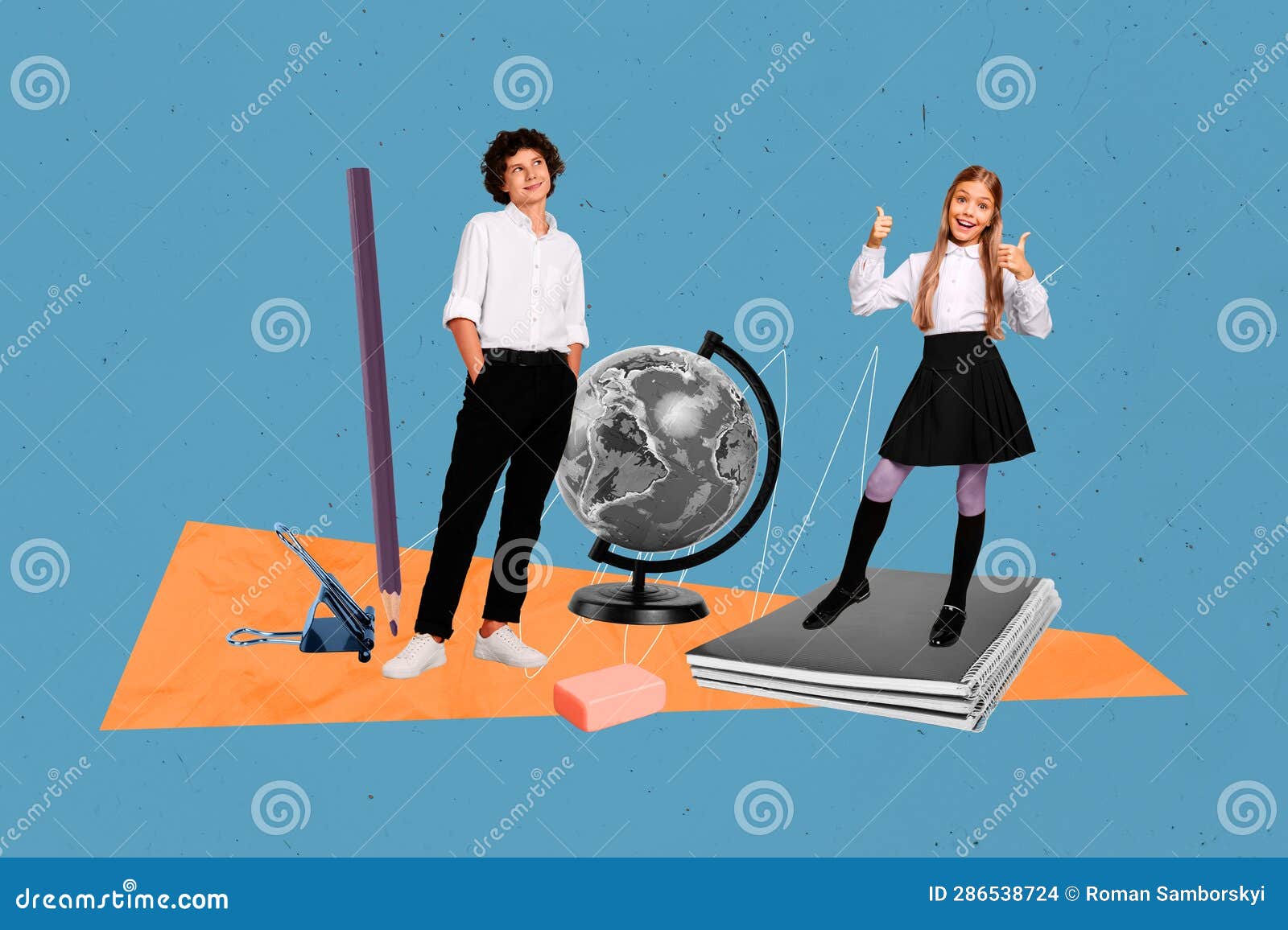 Composite Creative Collage Two Kids Teenagers Preparing September ...