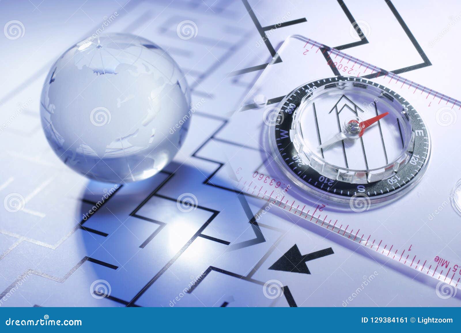 Crystal Globe and Compass on Labyrinth Stock Image - Image of location ...