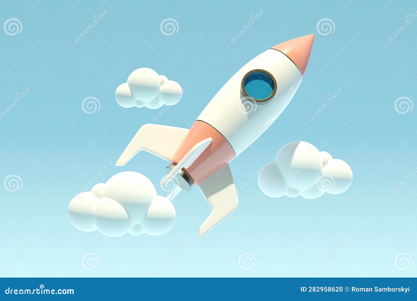Composite 3d Artwork Collage Image of Flying Rocket Spaceship Clouds ...