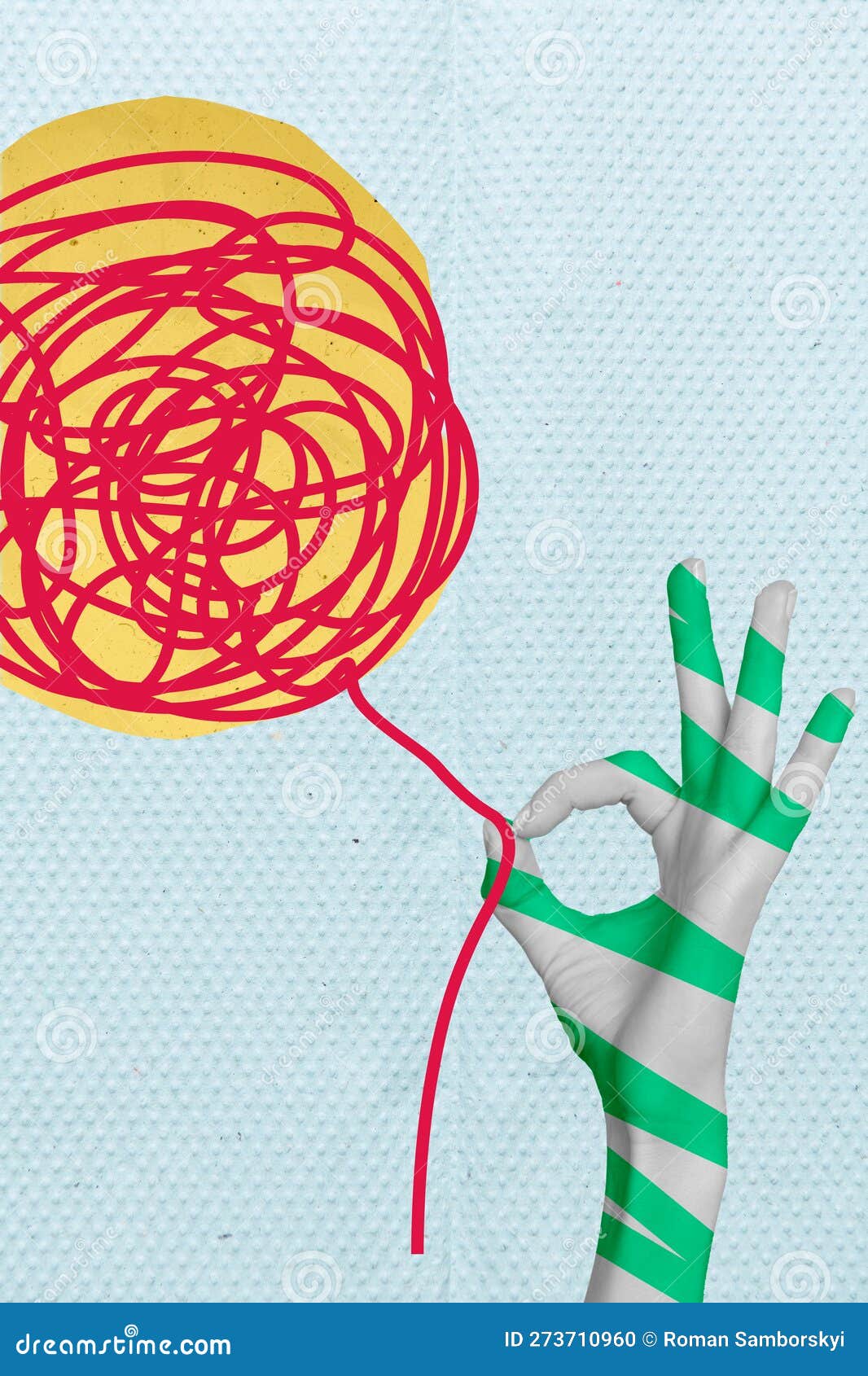 Composite 3d Creative Collage Photo of Hand Untangle Ball Find Solution Difficult Situation ...