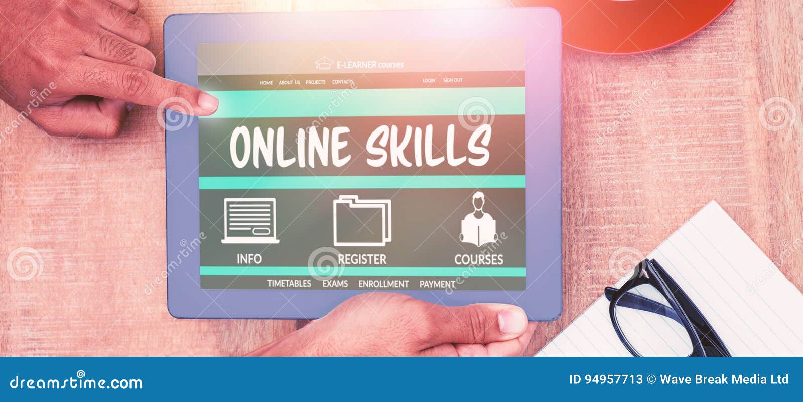 Composite 3d Image of Illustration of E-learning Interface on Screen ...