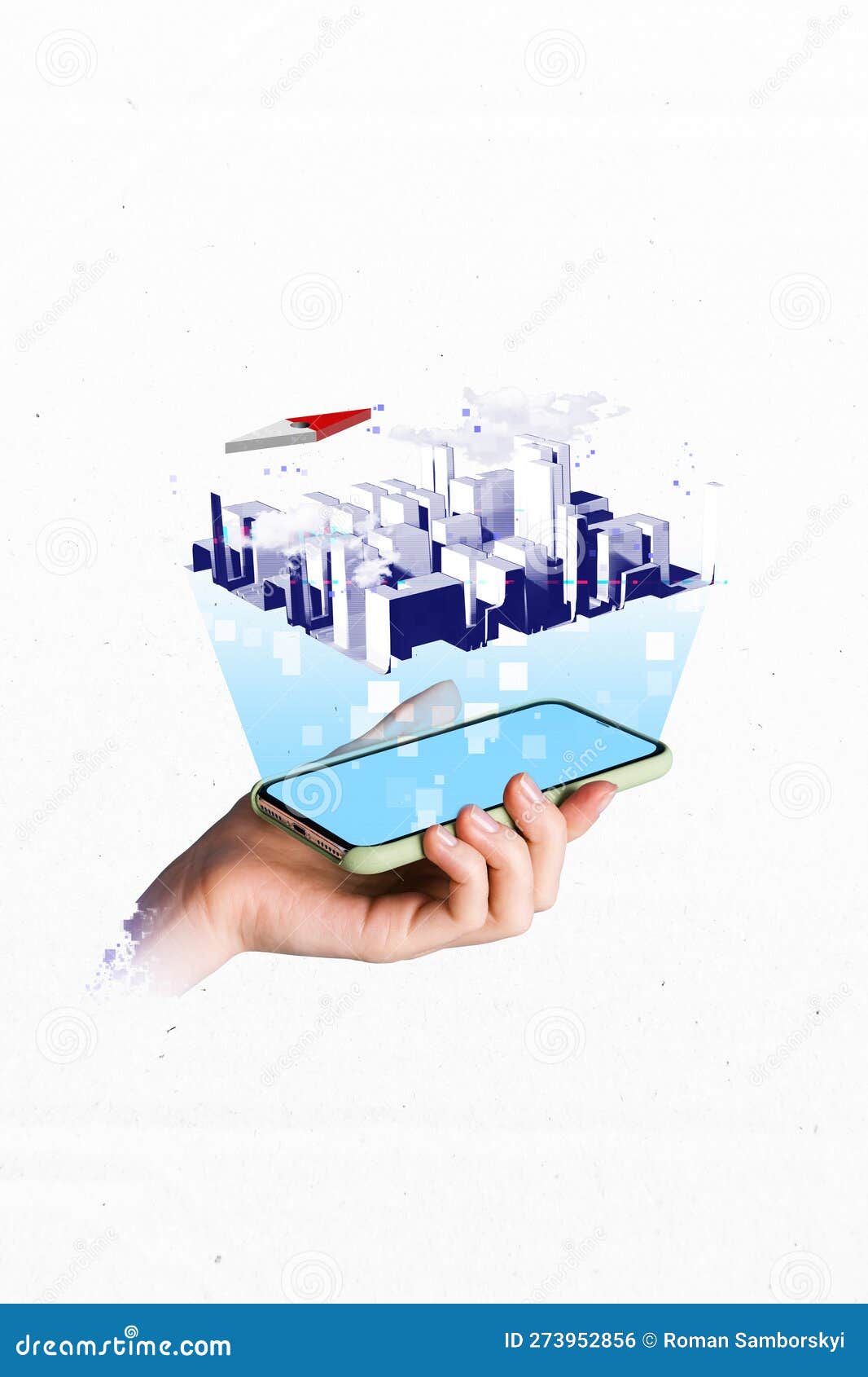 Composite 3d Painted Collage Concept Of Virtual Projection Phone ...