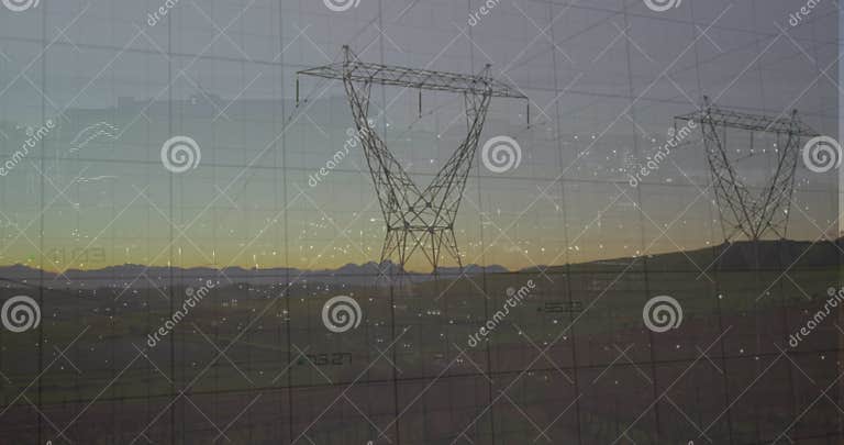 Composite of Electricity Pylons and Data Processing Stock Illustration ...