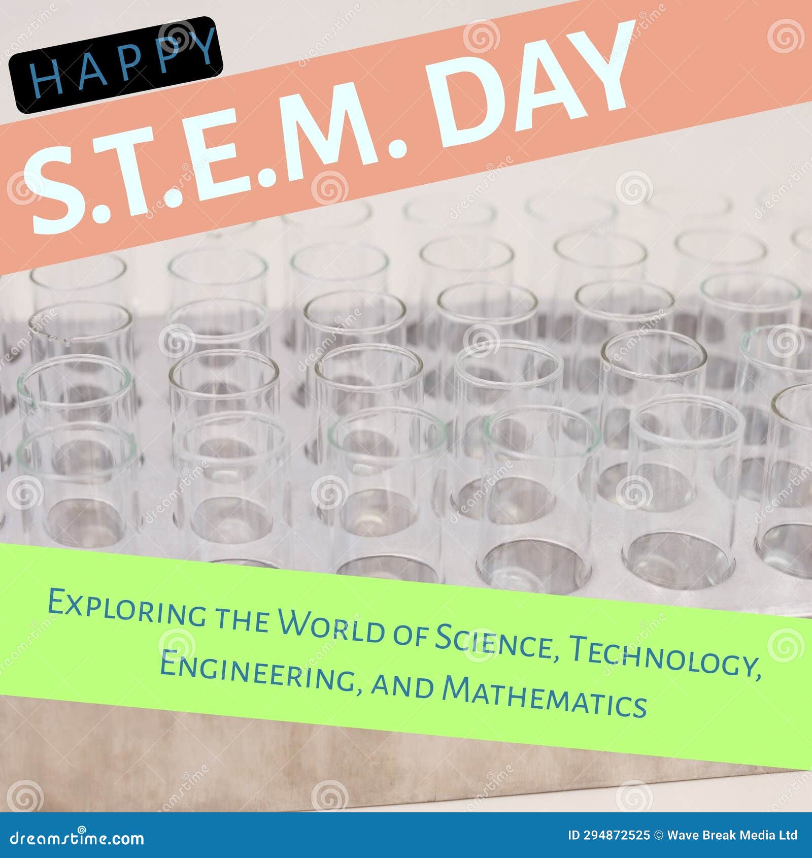 Composite of Happy Stem Day Text with Empty Test Tubes in Rack Stock ...