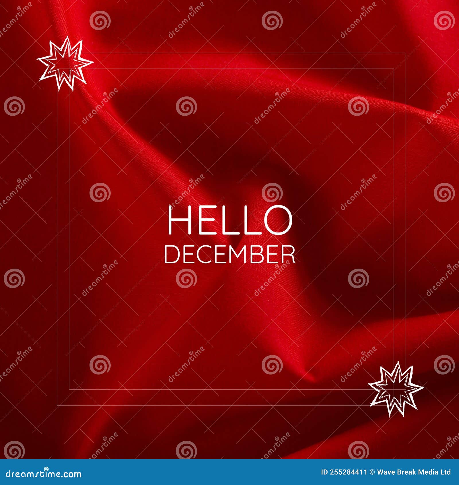 Composite of Hello December Text in White Frames with Star Shape Over ...