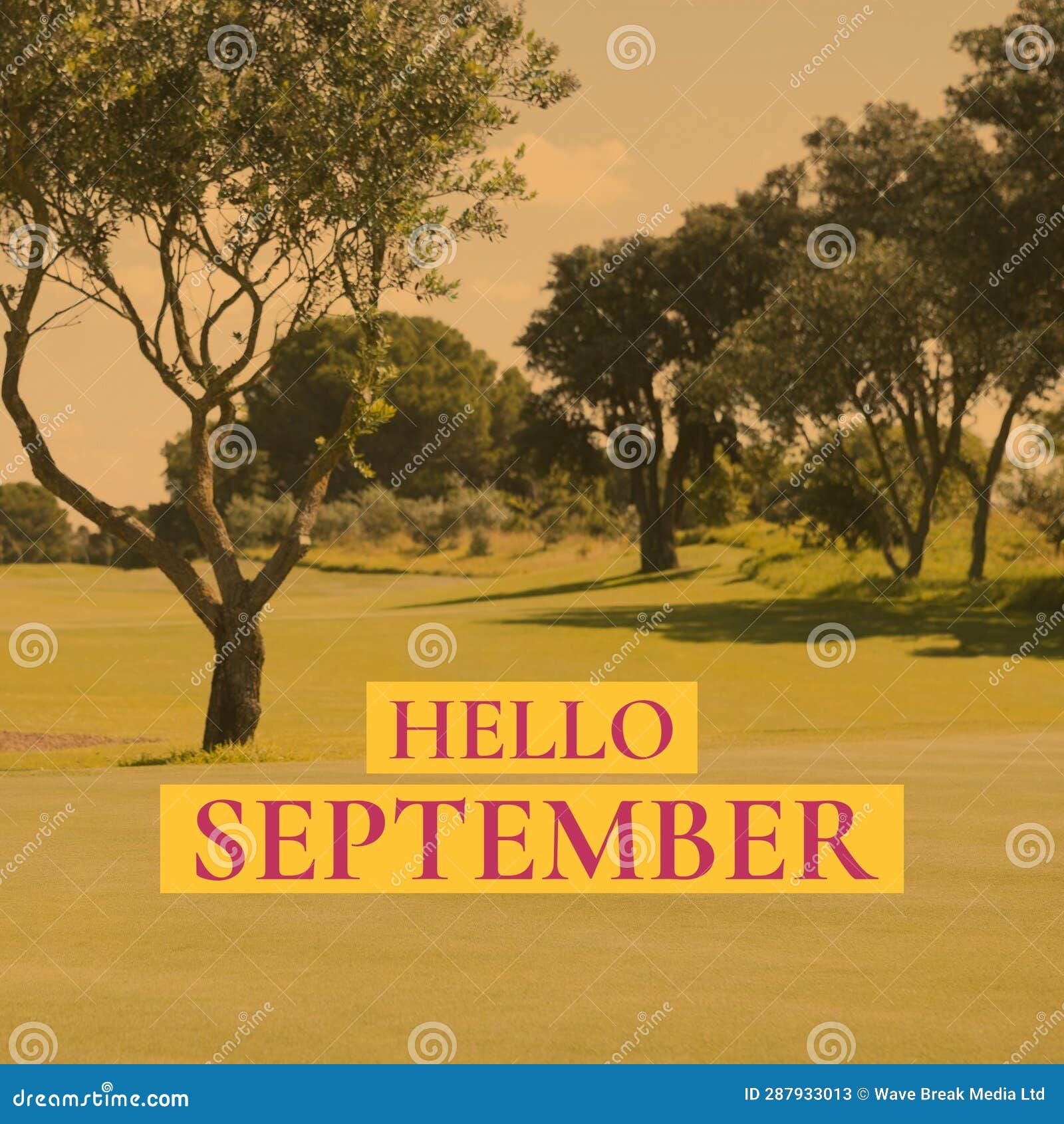 Composite of Hello September Text Over Trees in Garden Stock Image ...