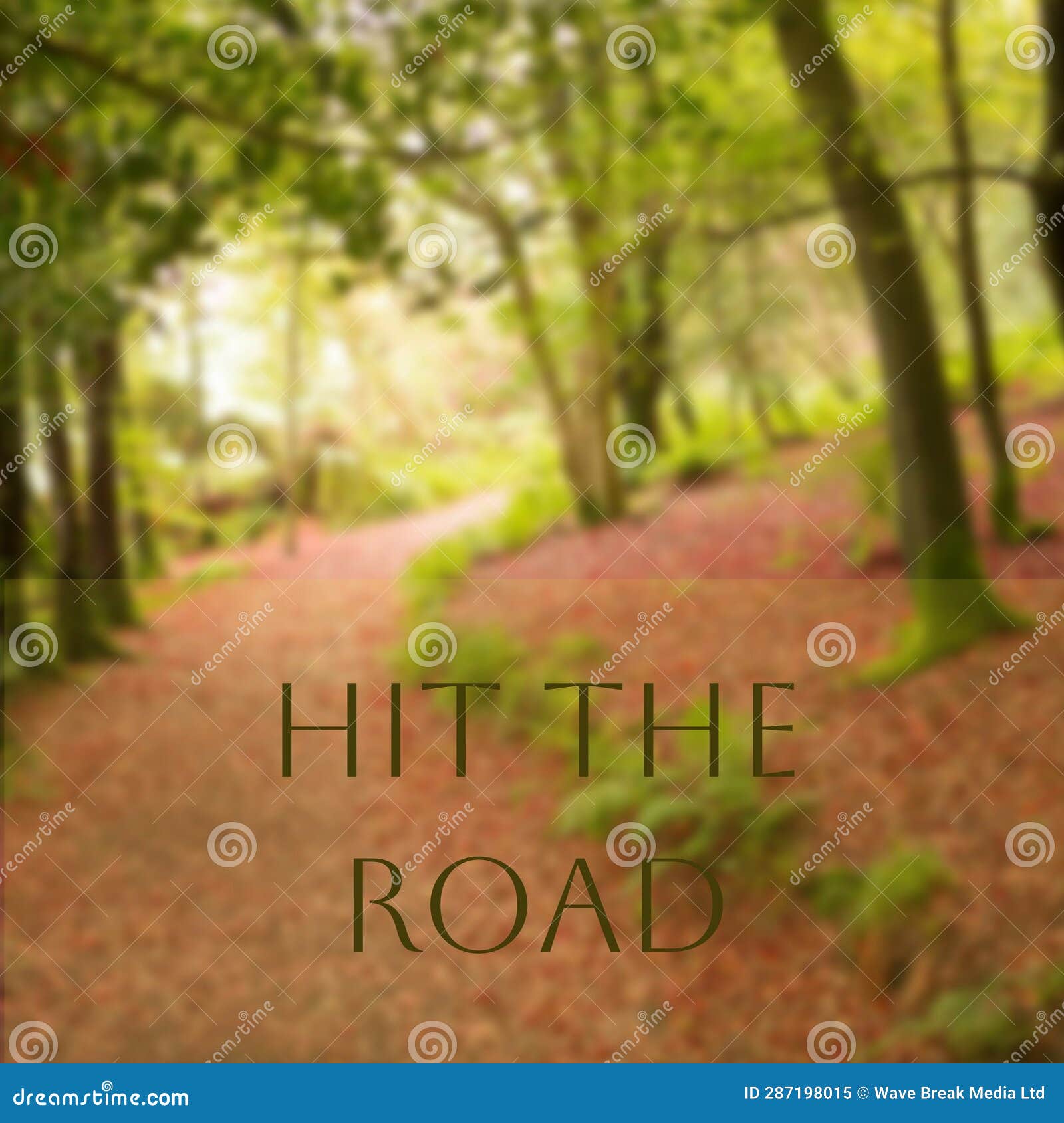Composite of Hit the Road Text Over Path and Forest Landscape Stock ...