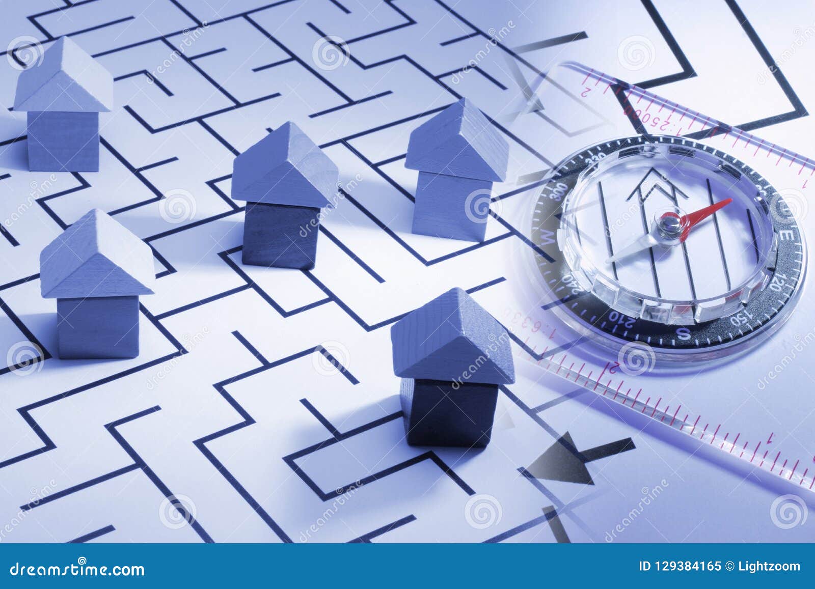 House Symbols and Compass on Labyrinth Stock Image - Image of home ...