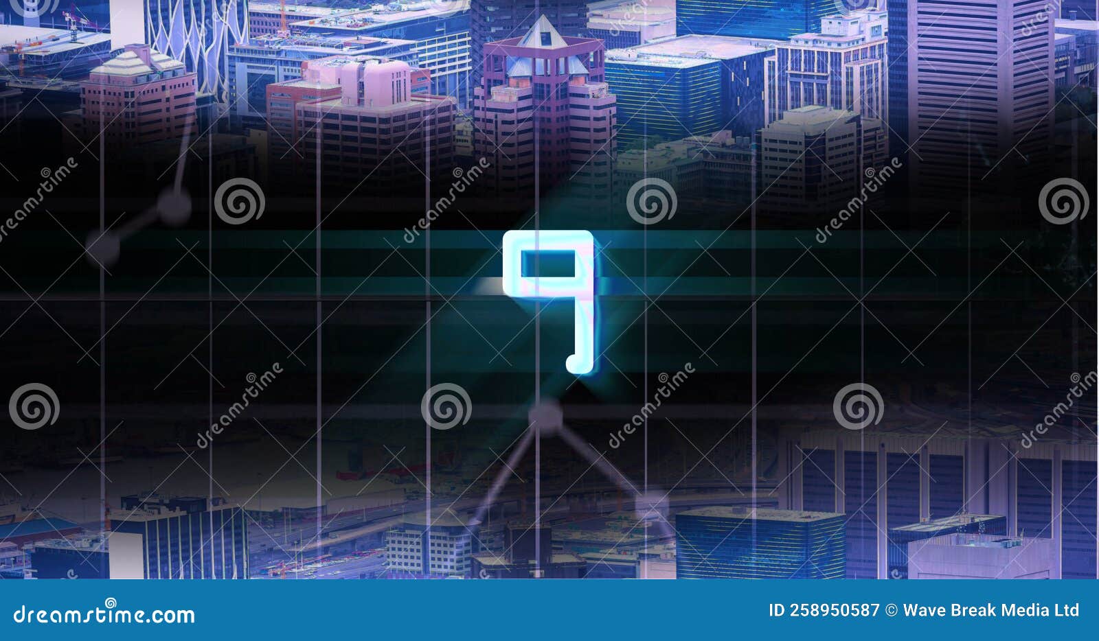 Composite of Illuminated 9 Number with Grid Pattern and Connected Dots ...