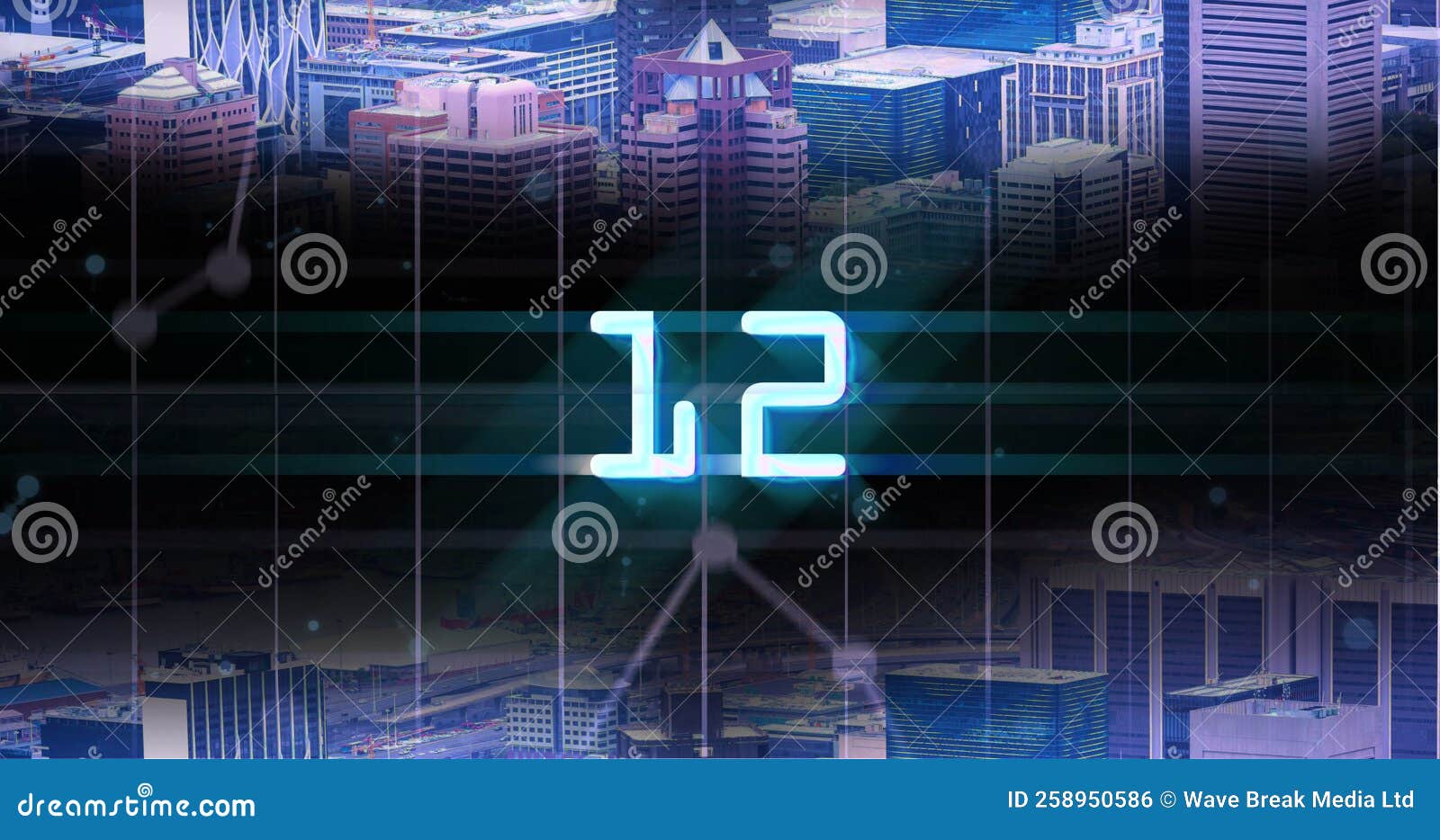 Composite of Illuminated 12 Numbers with Grid Pattern and Connected ...