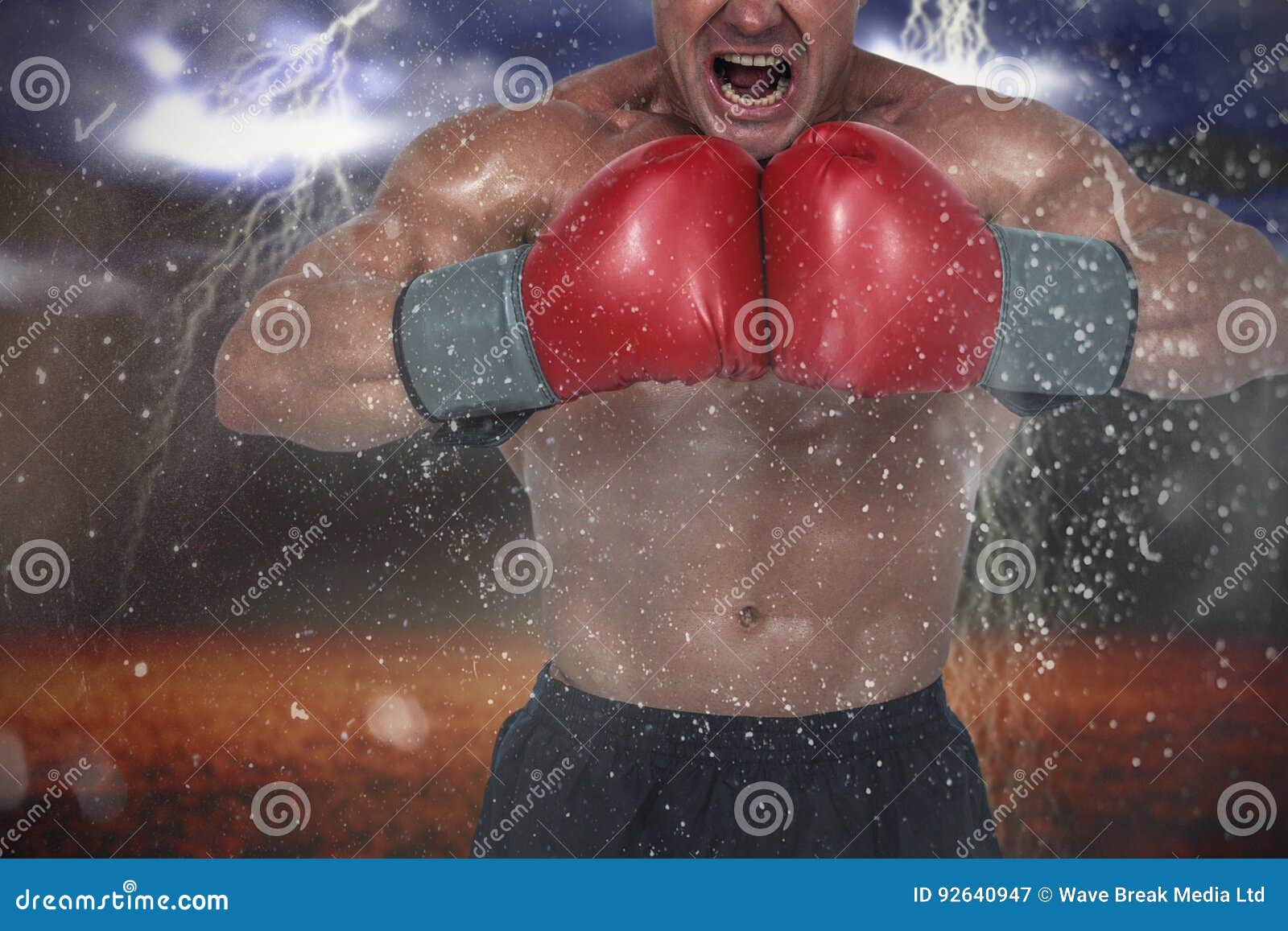 Composite Image of Aggressive Boxer Flexing Muscles Stock Image - Image ...
