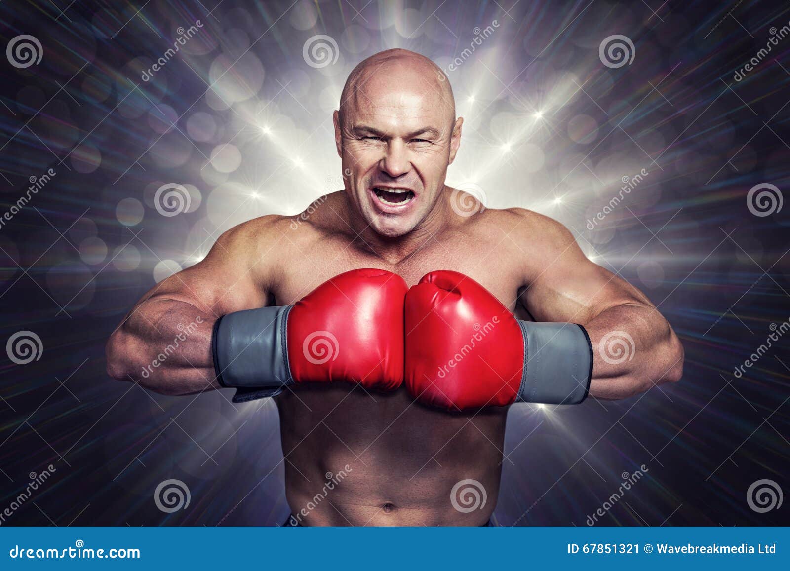 Composite Image of Angry Bald Boxer with Punching Gloves Stock Image ...