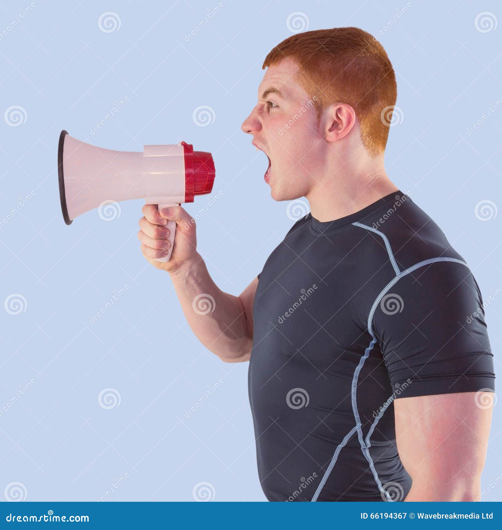 Composite Image of Angry Rugby Player Yelling through the Megaphone ...