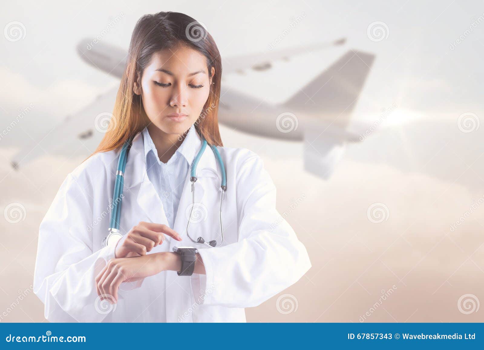 Composite Image of Asian Doctor Using Her Smart Watch Stock Image ...