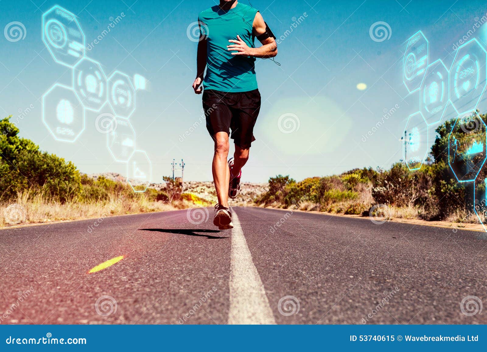 Composite Image of Athletic Man Jogging on Open Road Stock Image ...