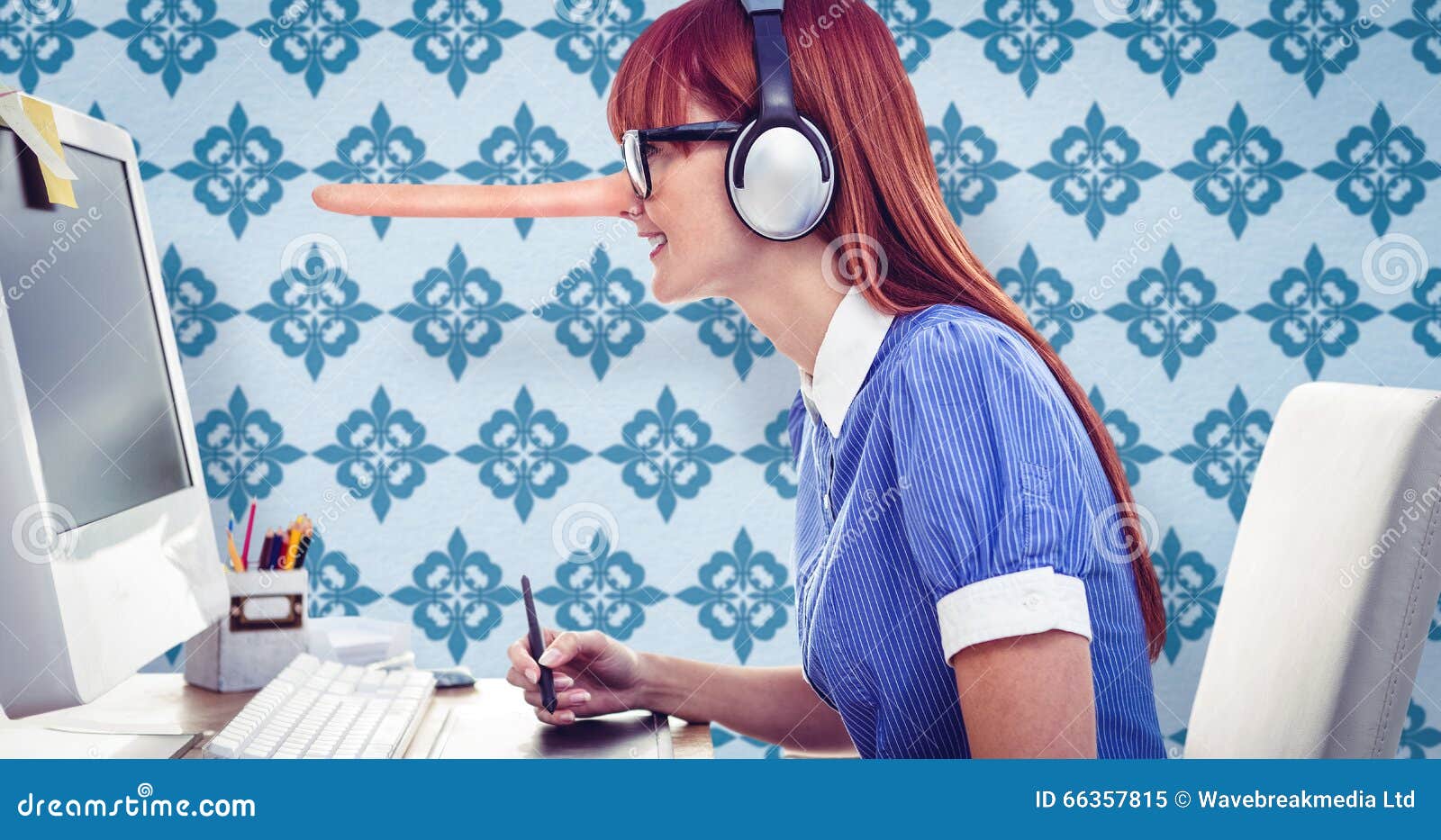 Composite Image of Attractive Hipster Woman with Headset Using Graphics ...