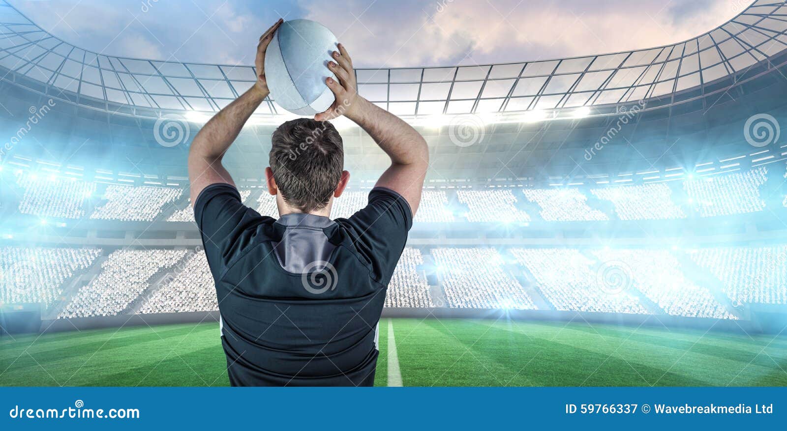 Composite Image of Back Turned Rugby Player Throwing a Ball Stock Image ...