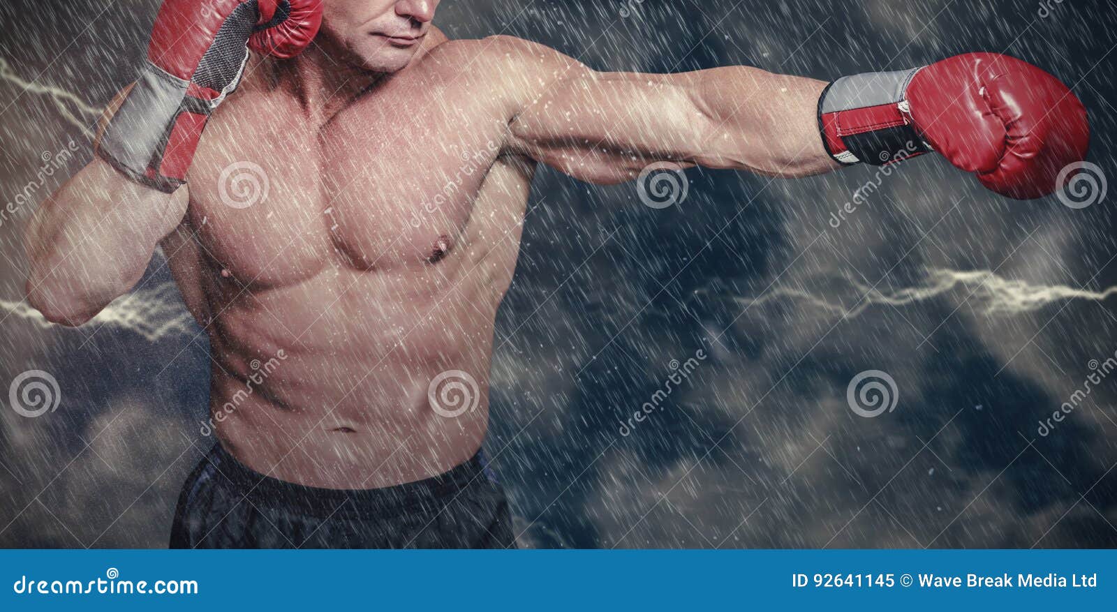 Composite Image of Bald Boxer in Fighting Stance Stock Image - Image of ...