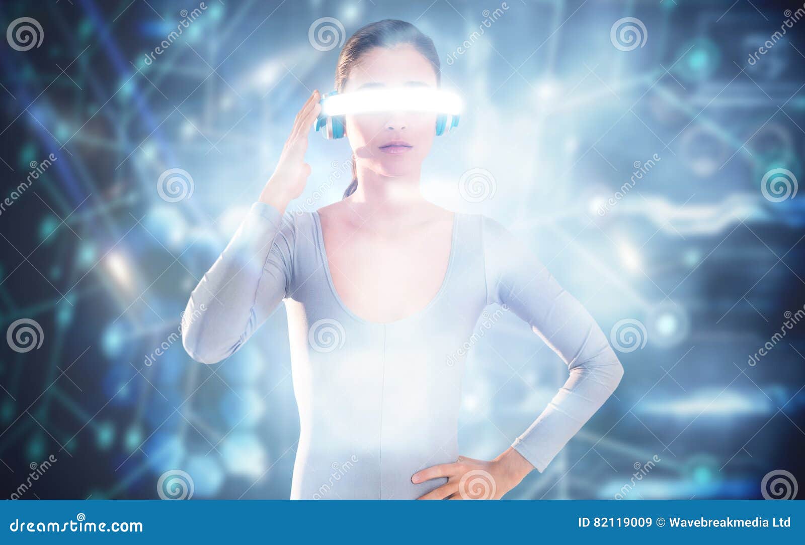 Composite Image of Beautiful Woman Using Virtual Video Glasses Stock ...