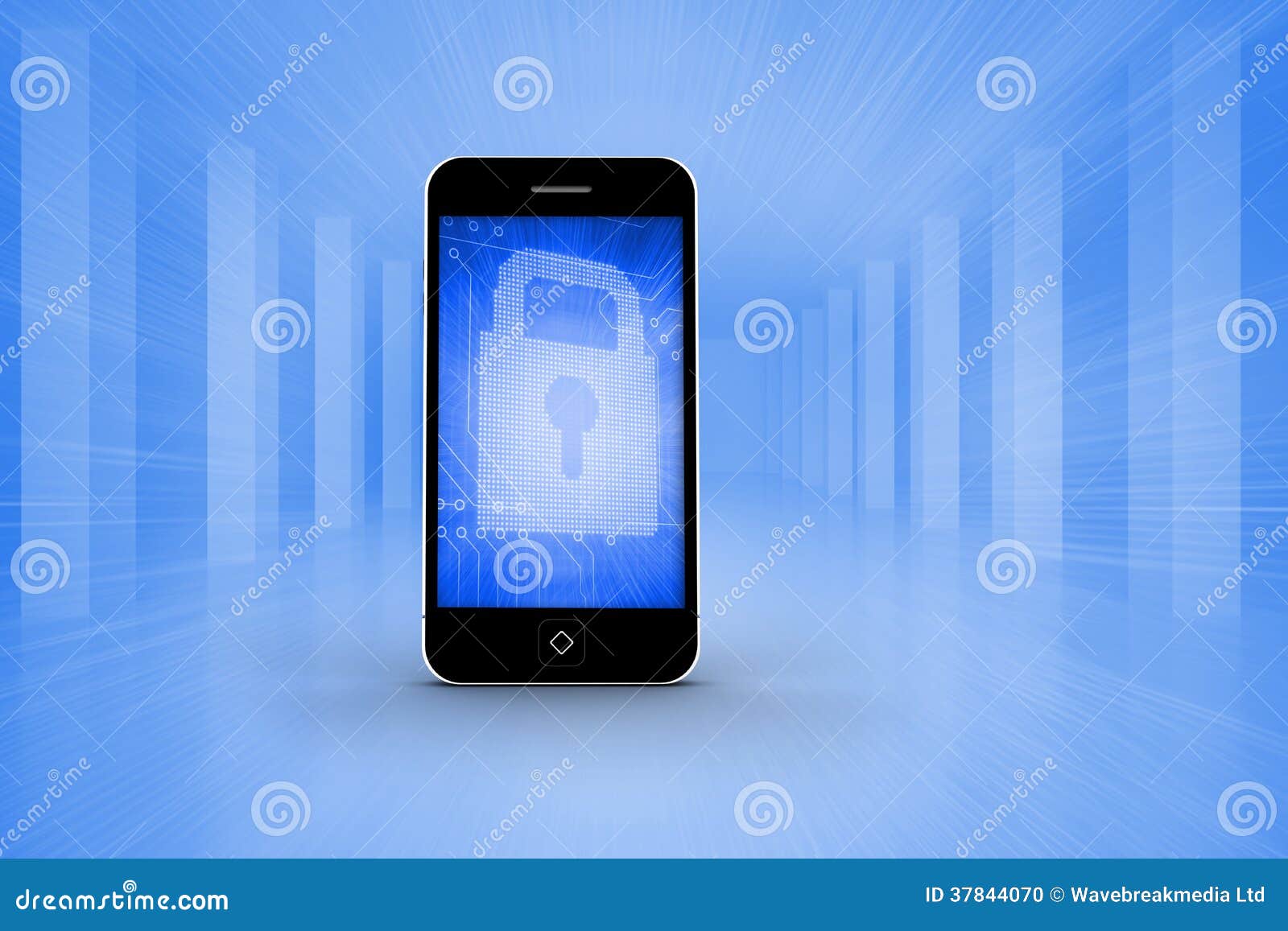 Composite Image of Blue Lock on Smartphone Screen Stock Illustration ...