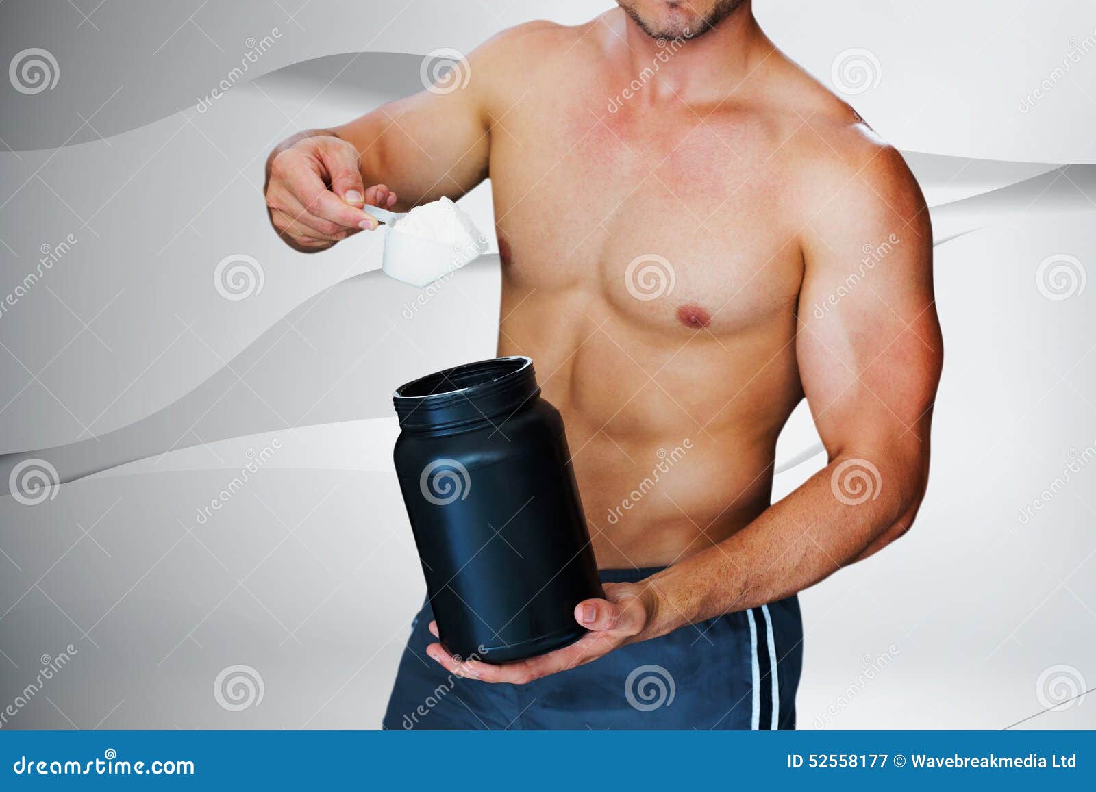 Composite Image of Bodybuilder with Protein Powder Stock Image - Image ...