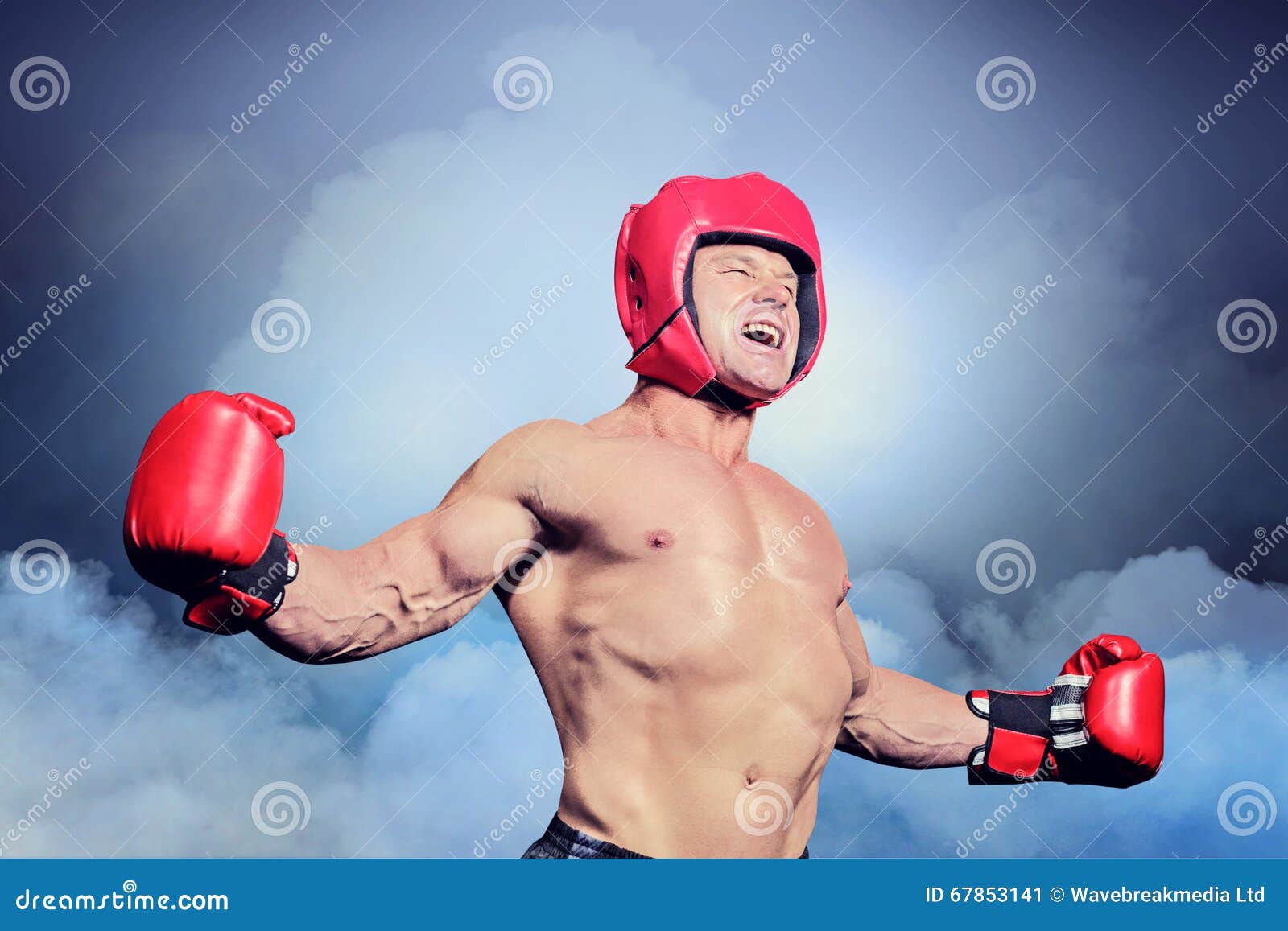 Composite Image of Boxer with Arms Outstretched Against Black ...