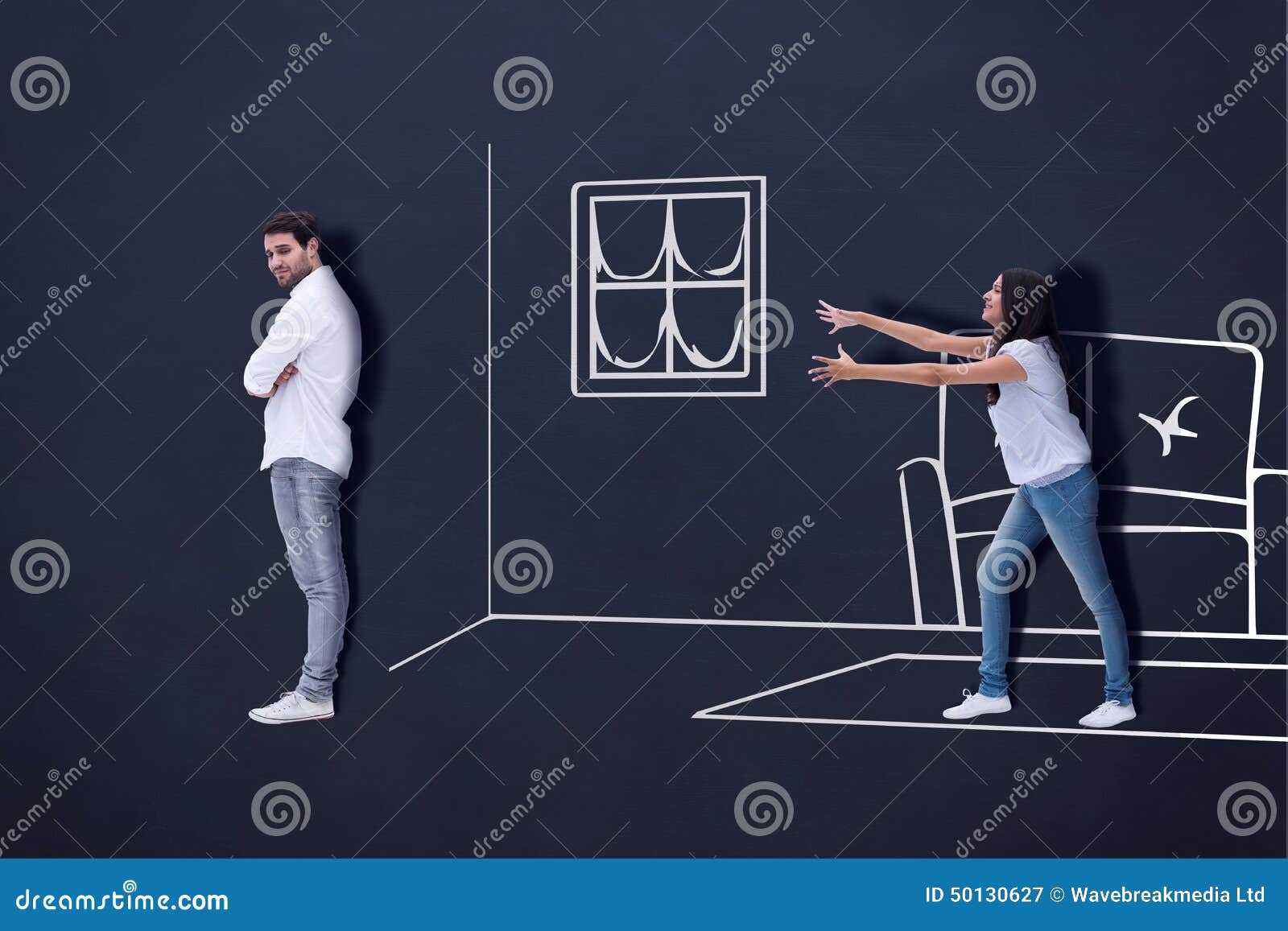 Composite Image of Brunette Reaching Desperately for Man Stock Image ...