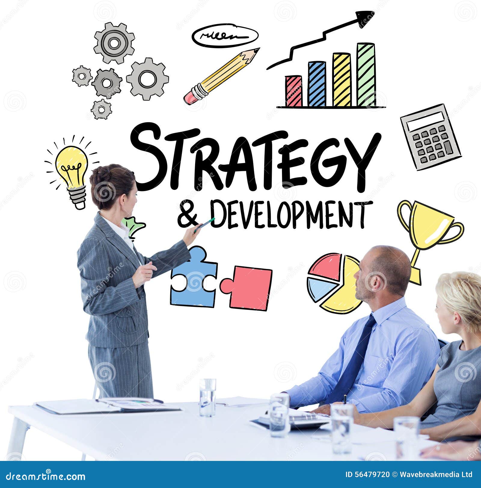 Composite Image of Business People Looking at Meeting Board during ...