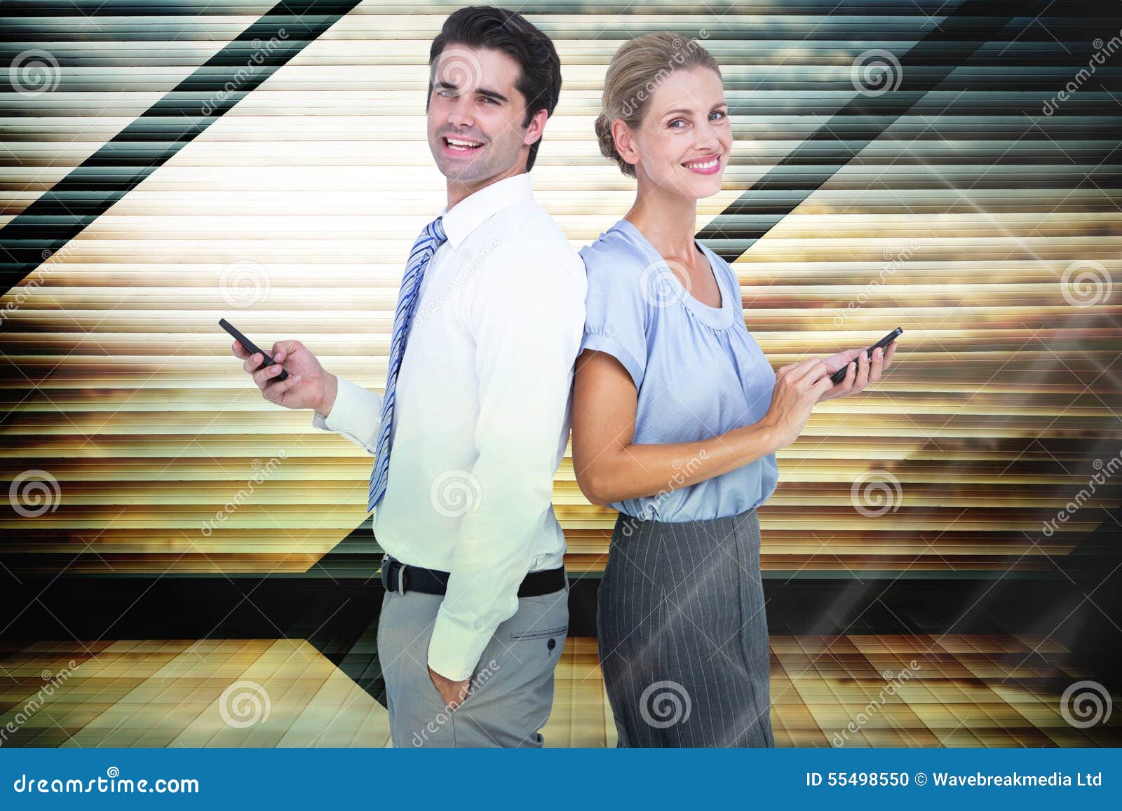 Composite Image of Business People Using Smartphone Back To Back Stock ...