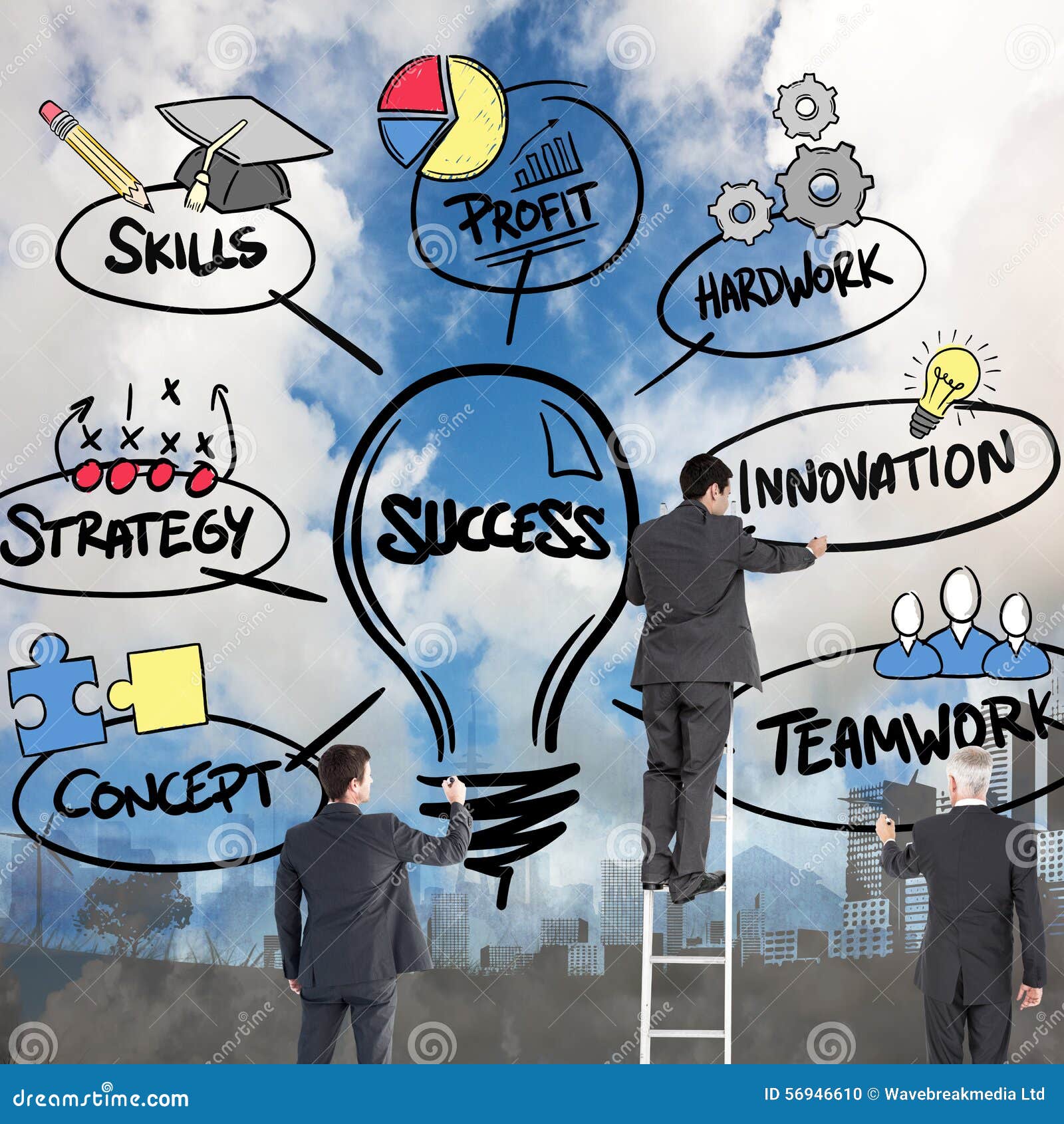 Composite Image of Business Team Writing Stock Photo - Image of city ...