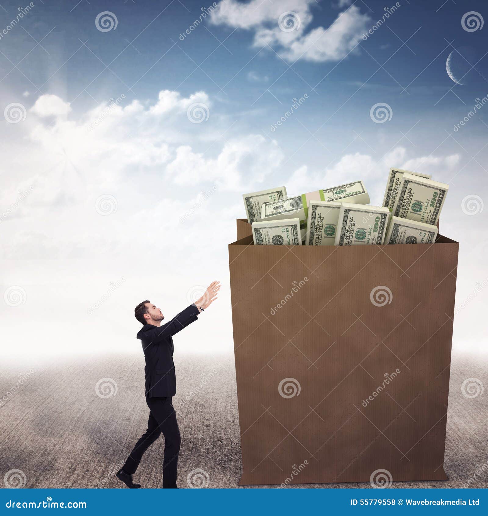 Composite Image of Businessman with Arms Raised Catching Something ...
