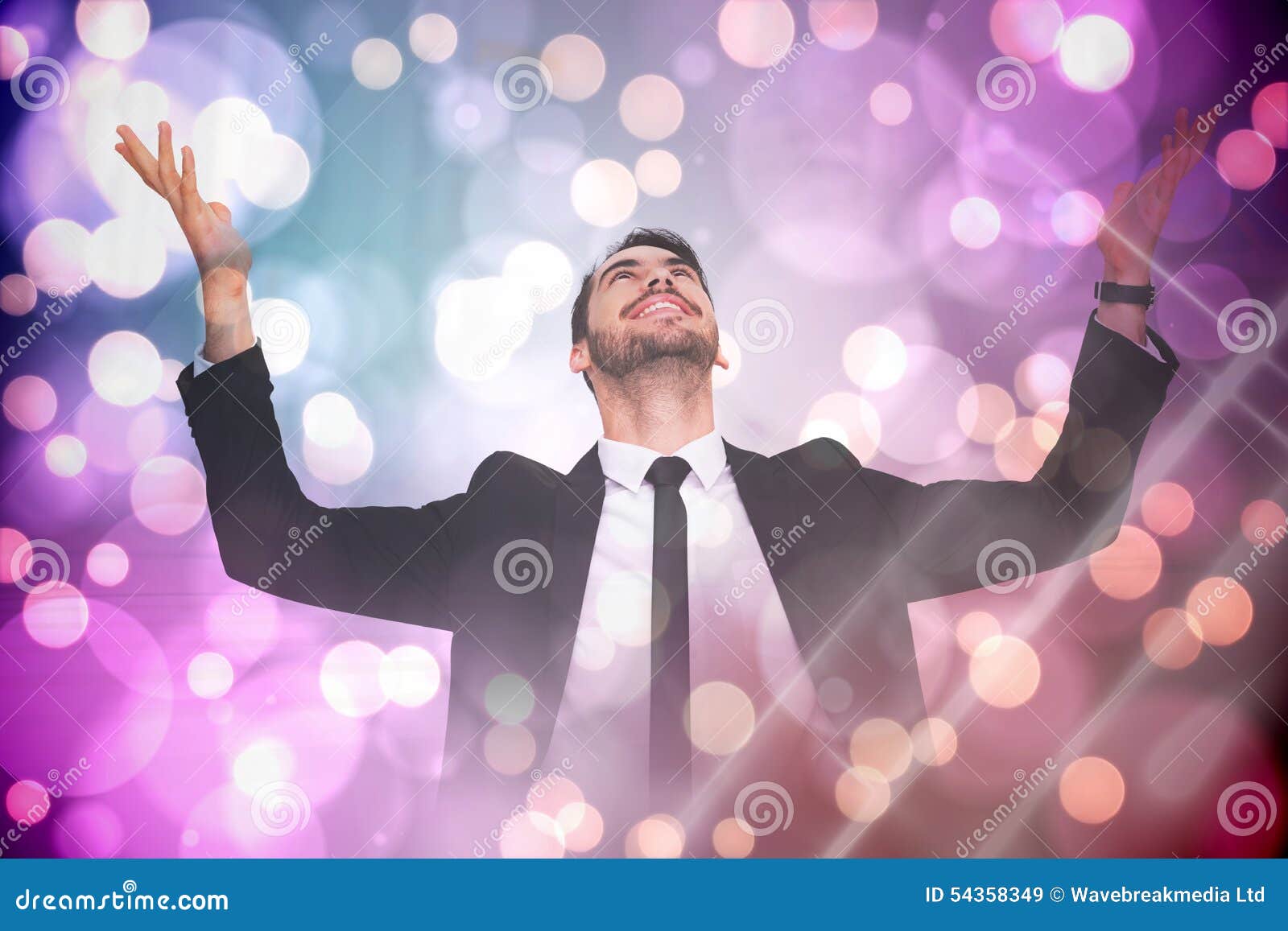 Composite Image of Businessman Cheering with Hands Raised Stock Image ...