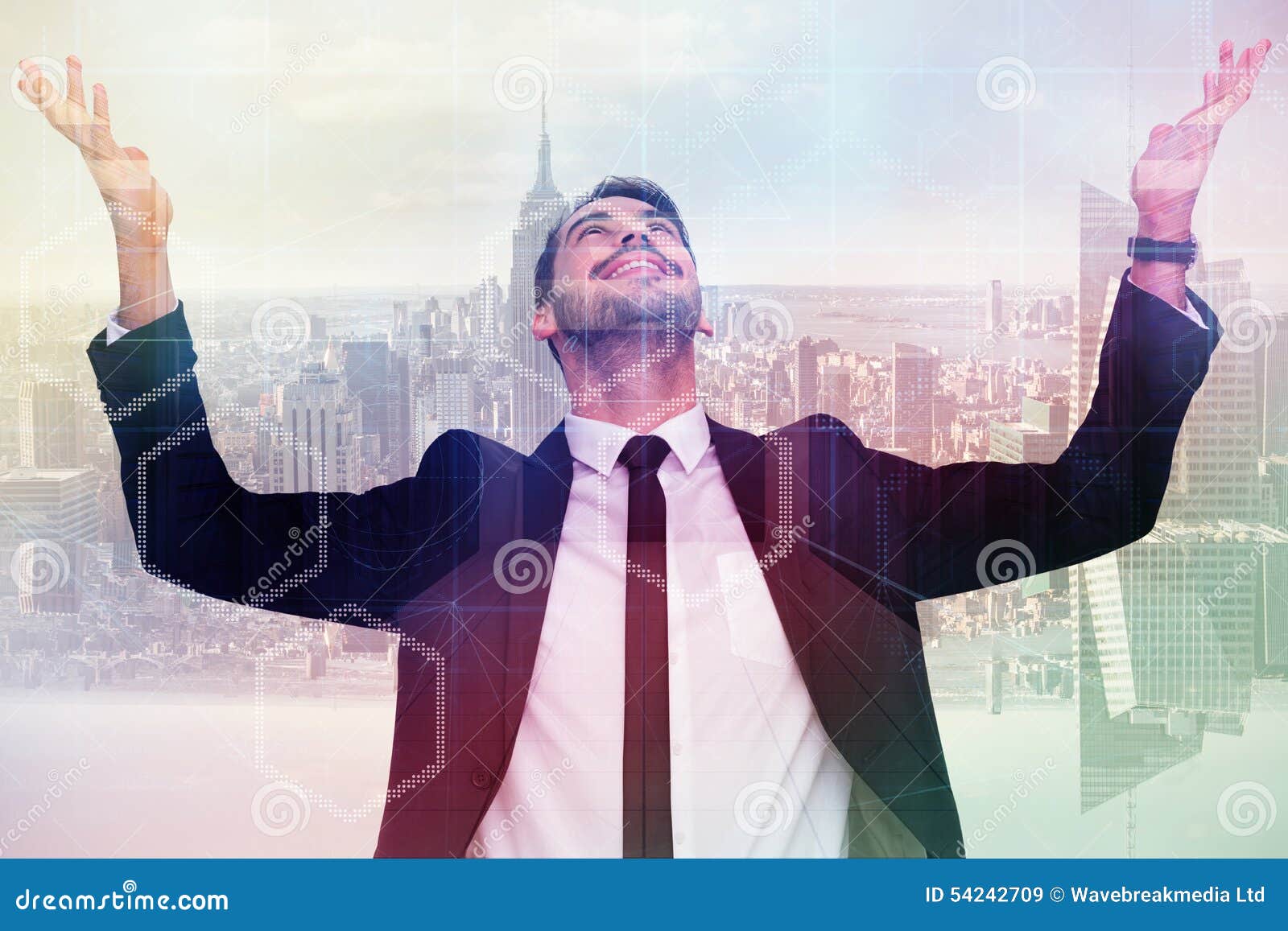 Composite Image of Businessman Cheering with Hands Raised Stock Image ...