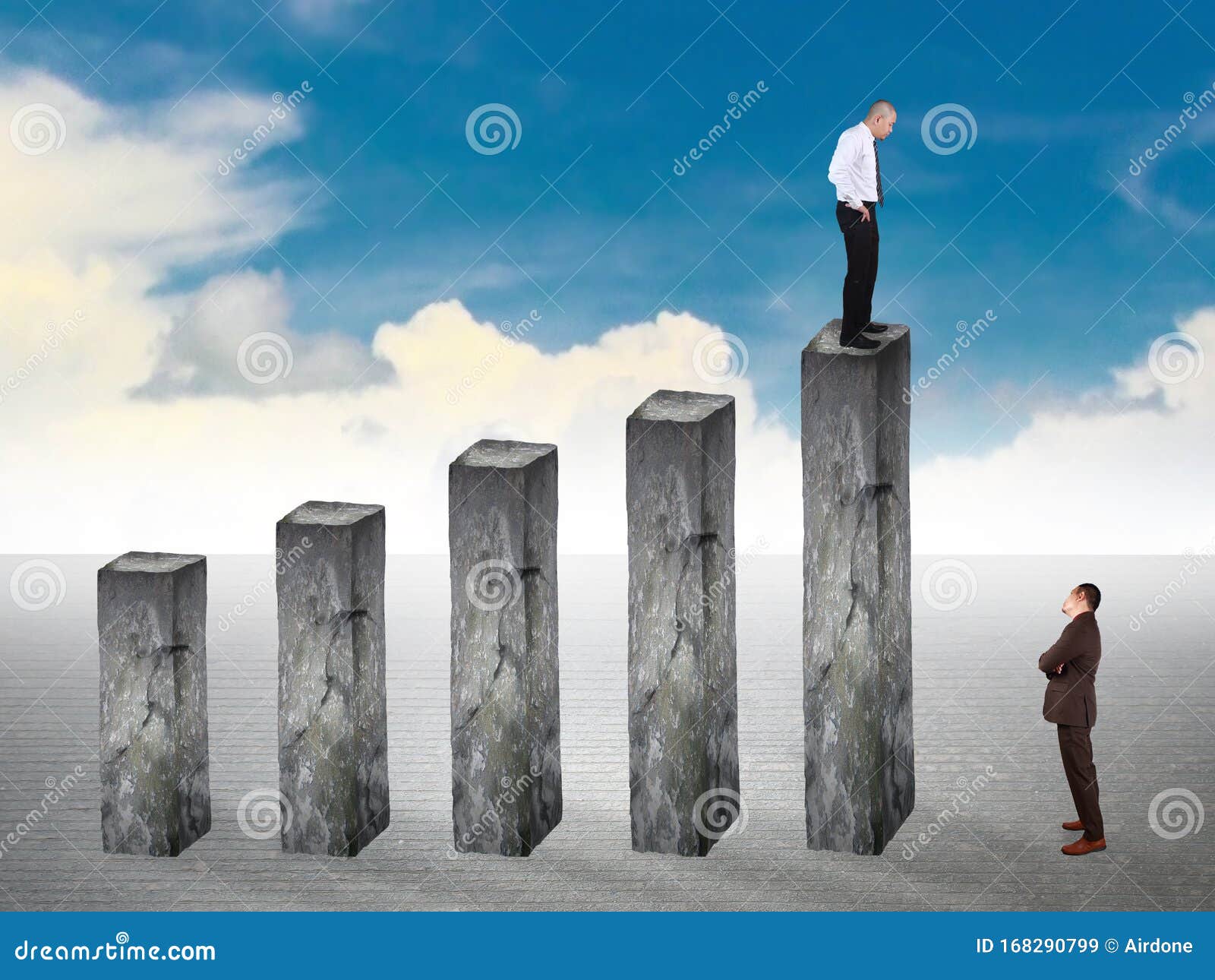 Businessman On A Ladder Drawing On A Floating Paper Stock Photography ...