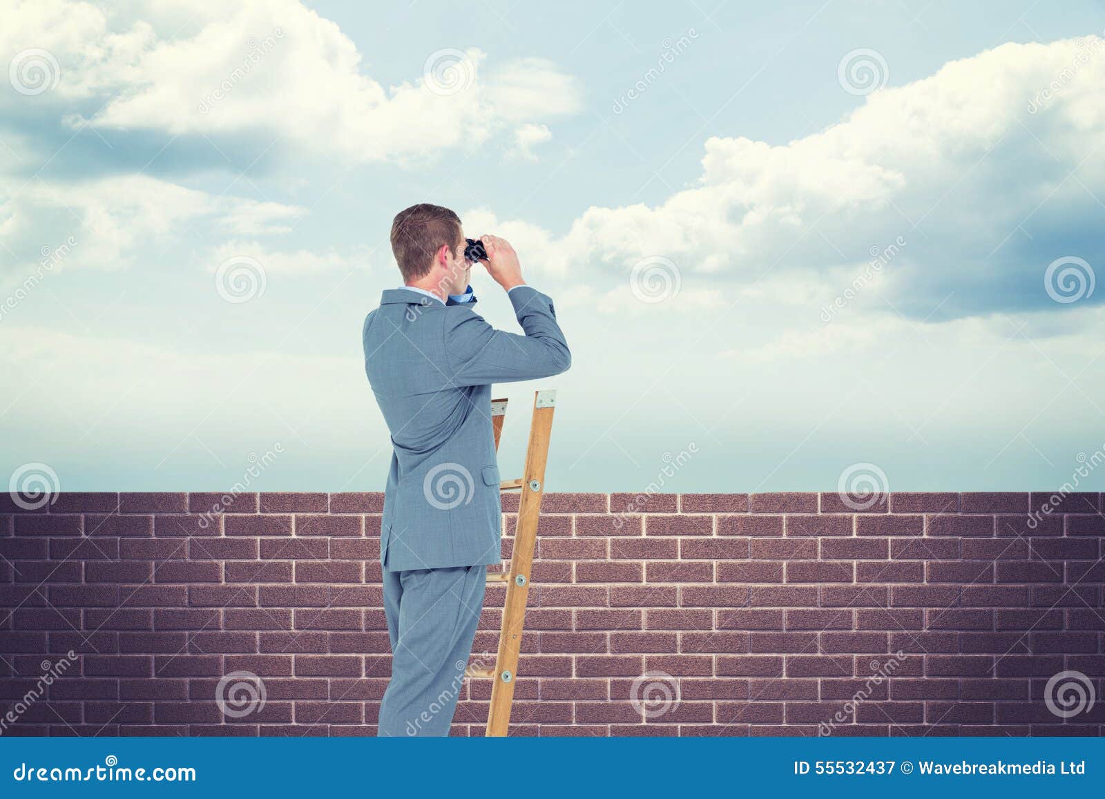 Composite Image of Businessman Looking on a Ladder Stock Image - Image ...