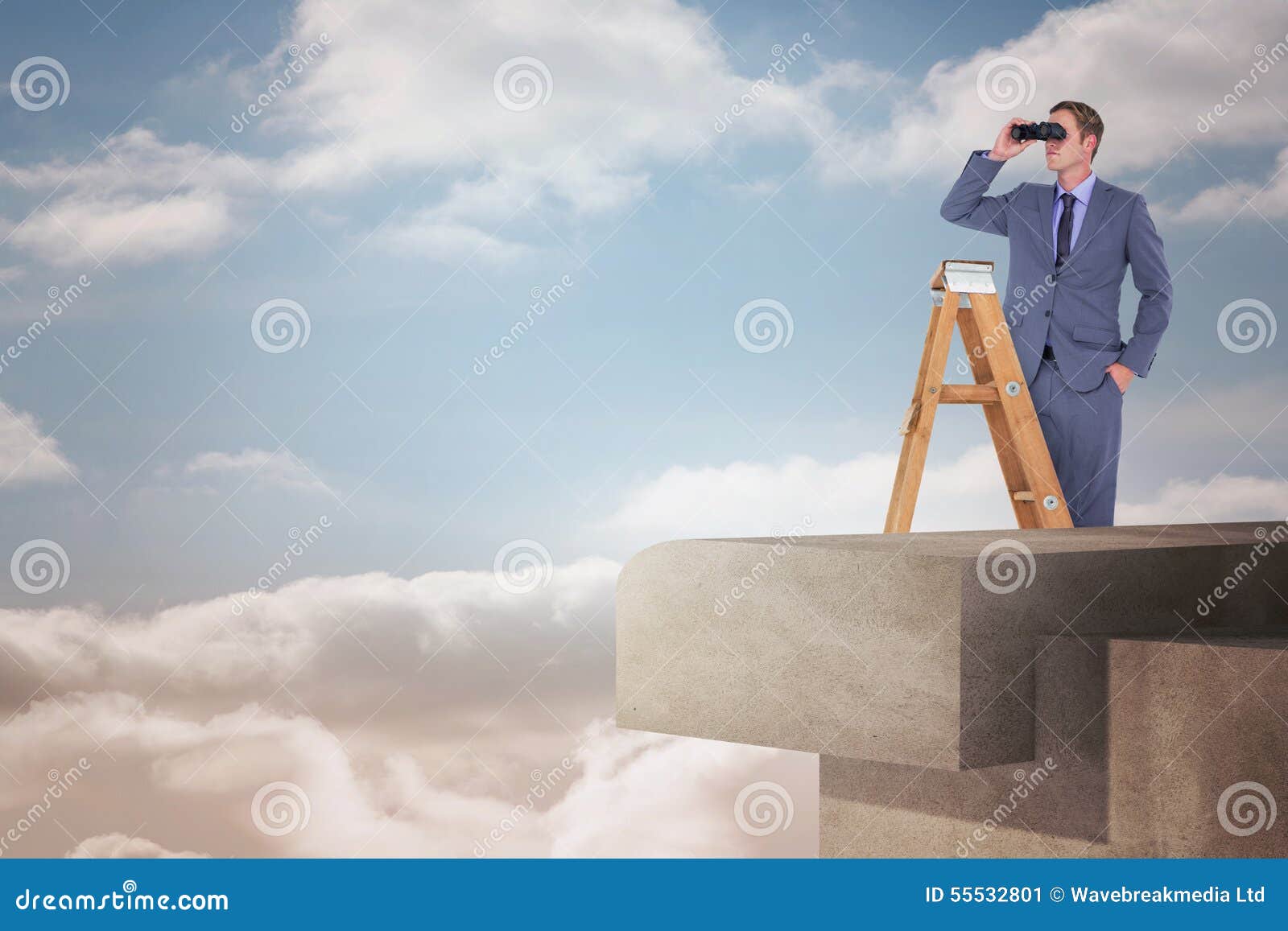 Composite Image of Businessman Looking on a Ladder Stock Image - Image ...