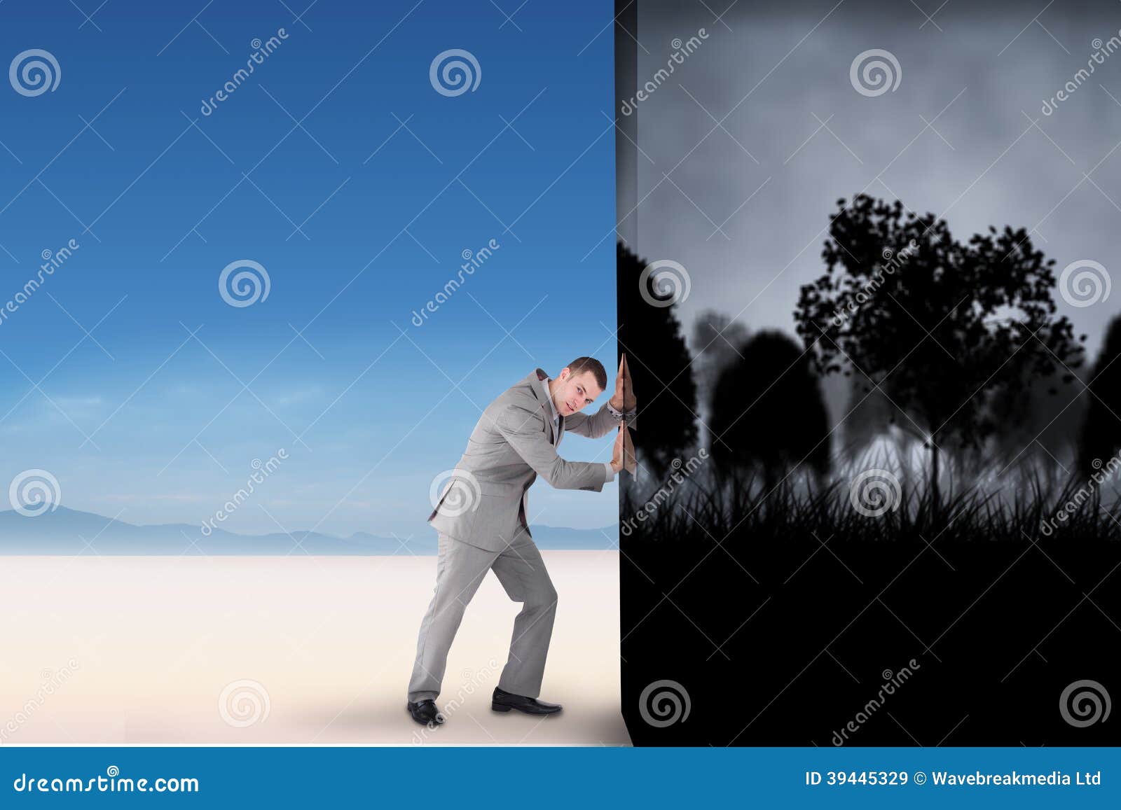 Composite Image of Businessman Pushing Away Scene Stock Image - Image ...