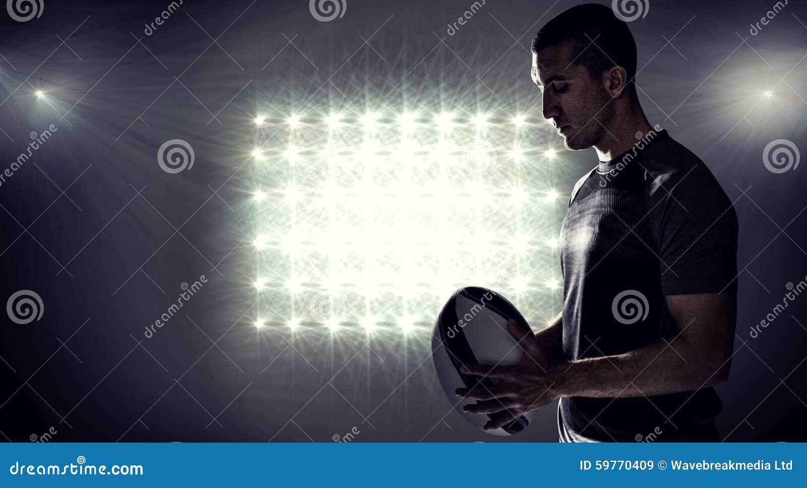 Composite Image of Calm Rugby Player Thinking while Holding Ball Stock ...