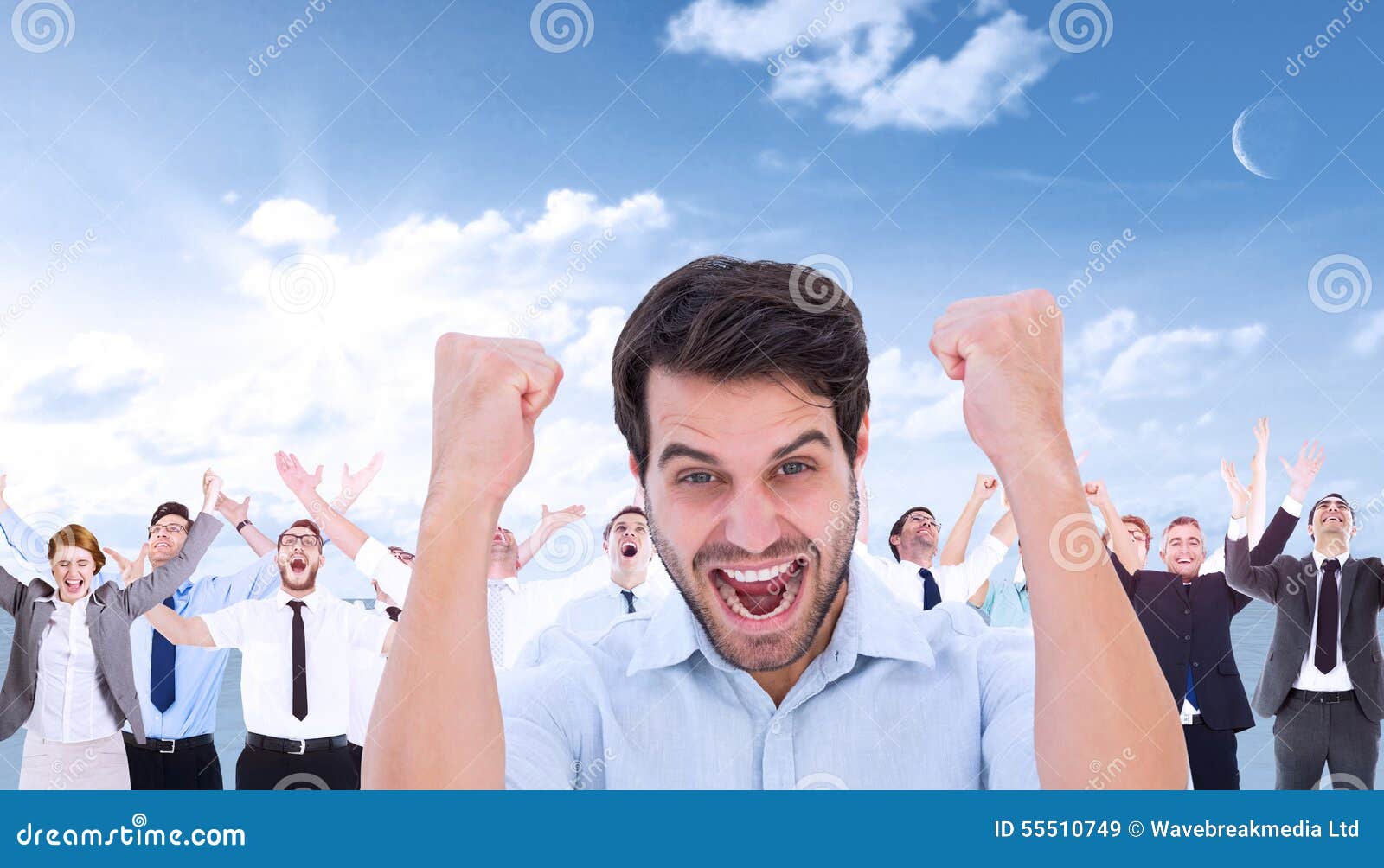 Composite Image of Cheering Man Looking at Camera Stock Image - Image ...