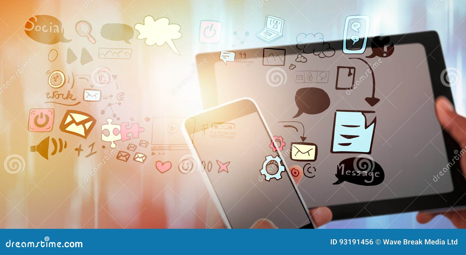 Composite Image of Close Up of Hands Using Digital Tablet and Mobile ...