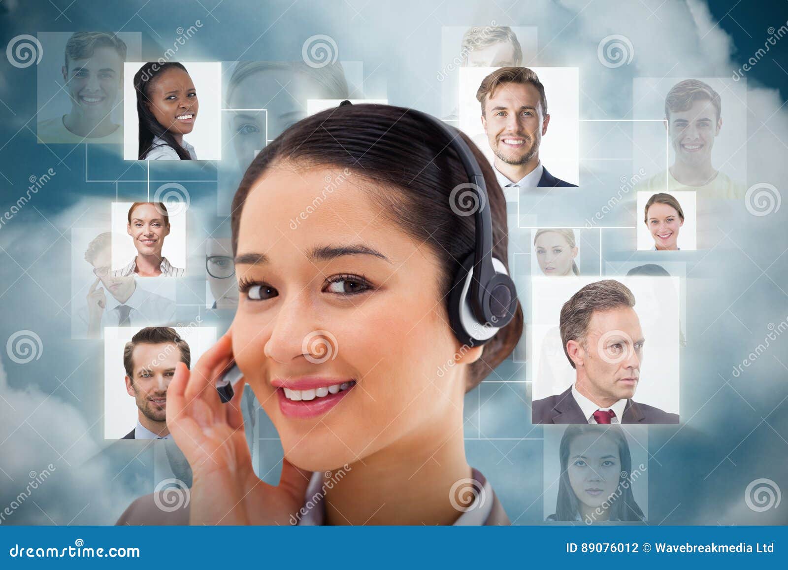Composite Image of Close Up of a Smiling Operator Posing with a Headset ...