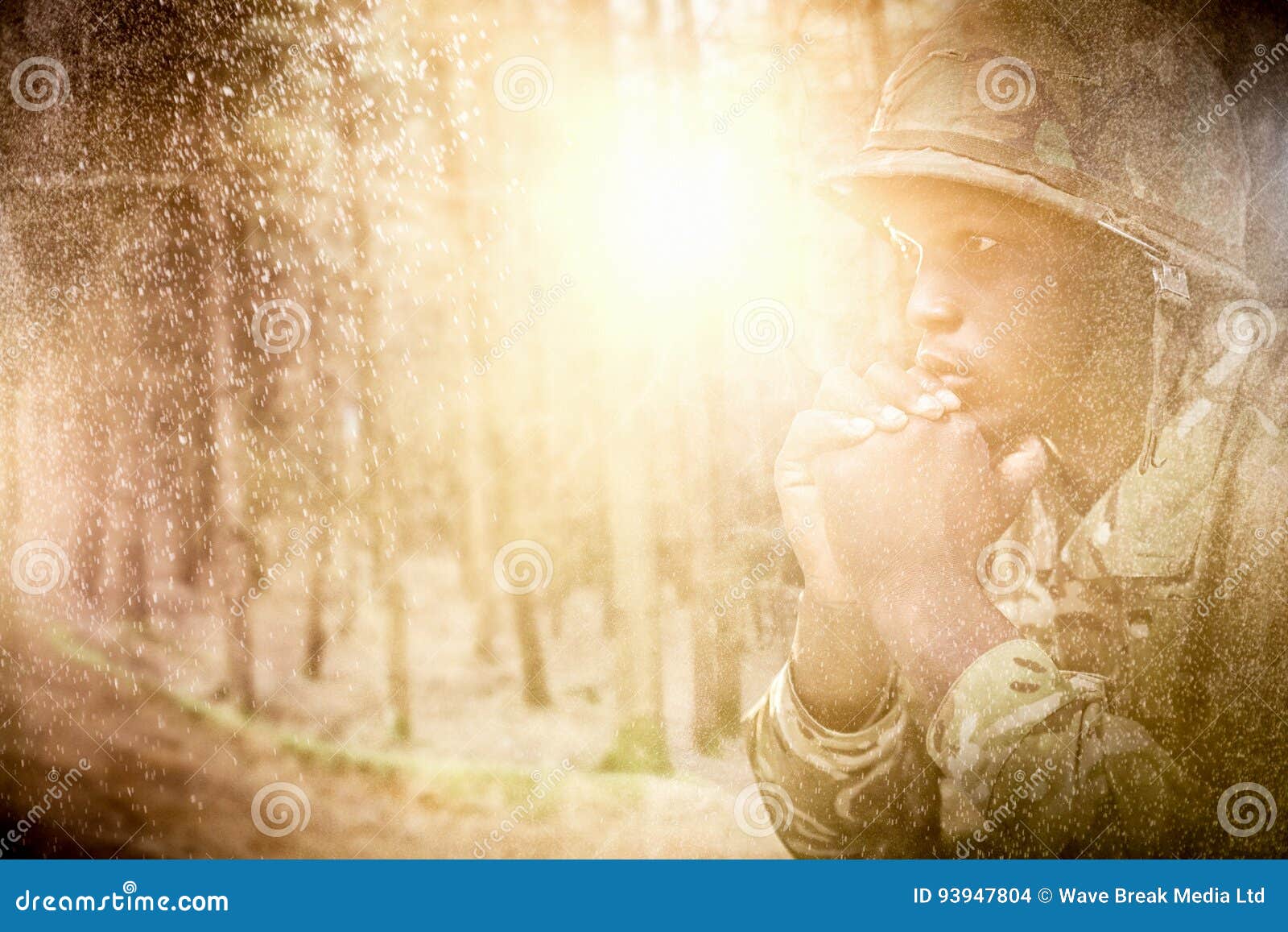 Composite Image of Close Up of Thoughtful Military Soldier Stock Photo ...