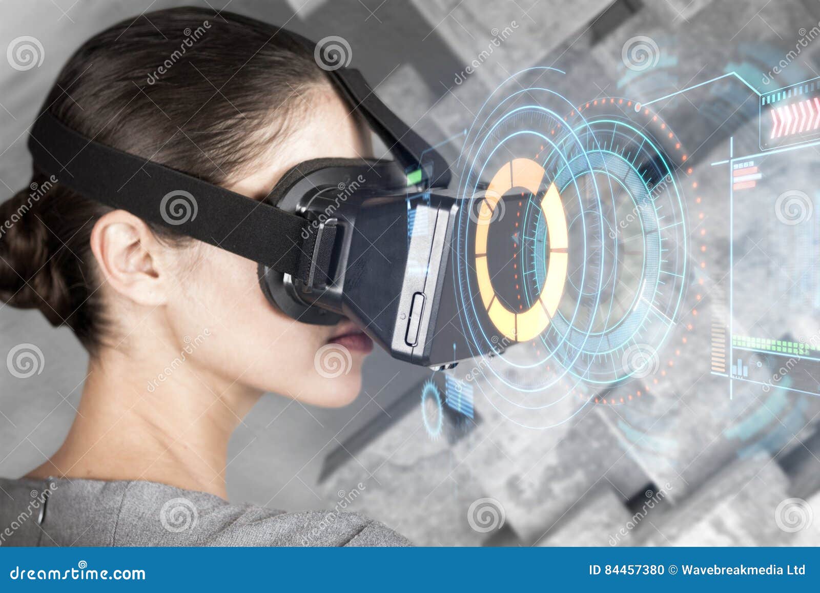 Composite Image of Close Up of Woman Gesturing while Using Virtual ...